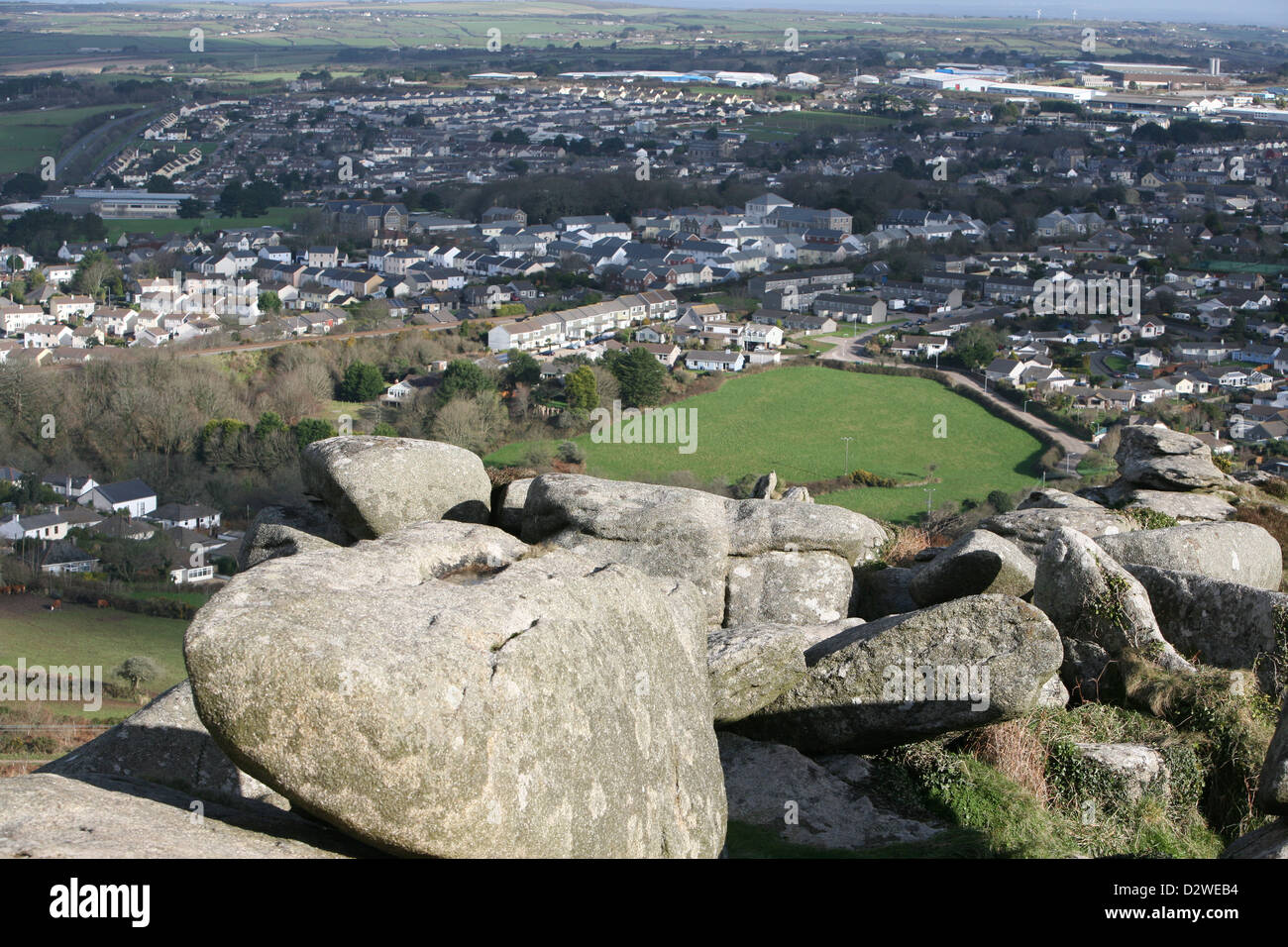 View from Carn Brae over Camborne / Redruth Cornwall Stock Photo - Alamy