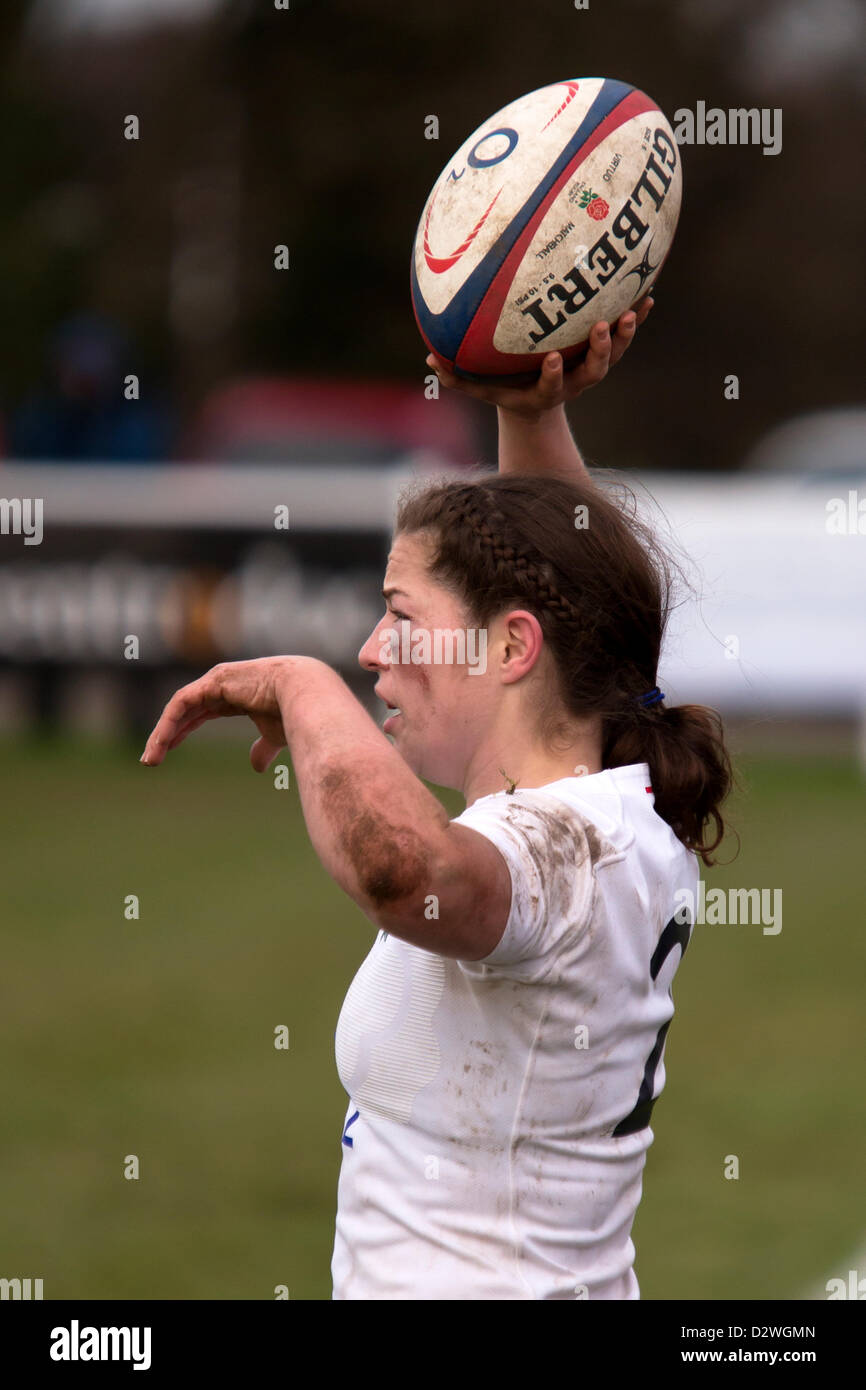 Emma Croker the England rugby hooker with a black eye 2.2.2013, Esher ...