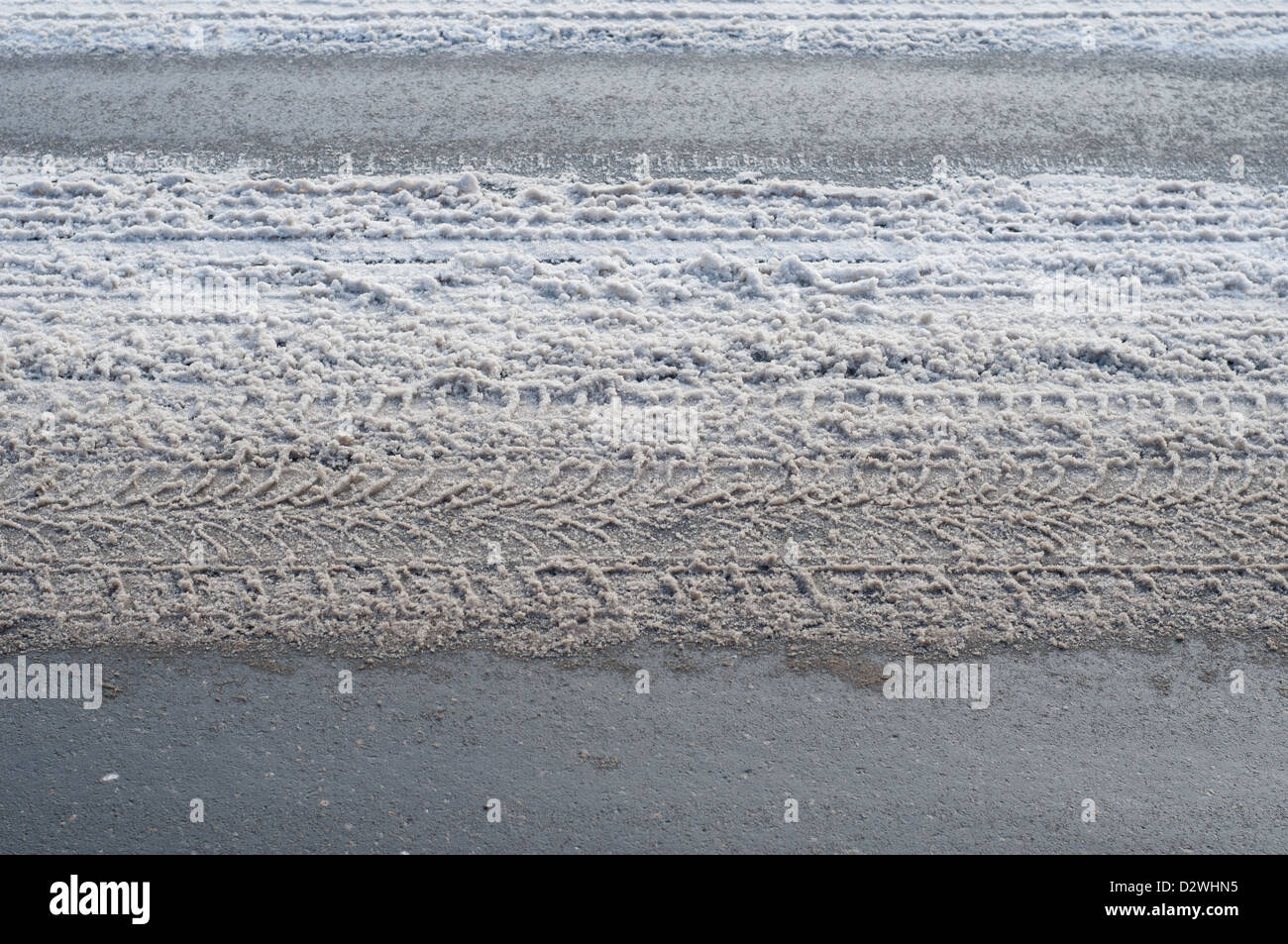 Slippery slush on the asphalting on the winter road Stock Photo - Alamy