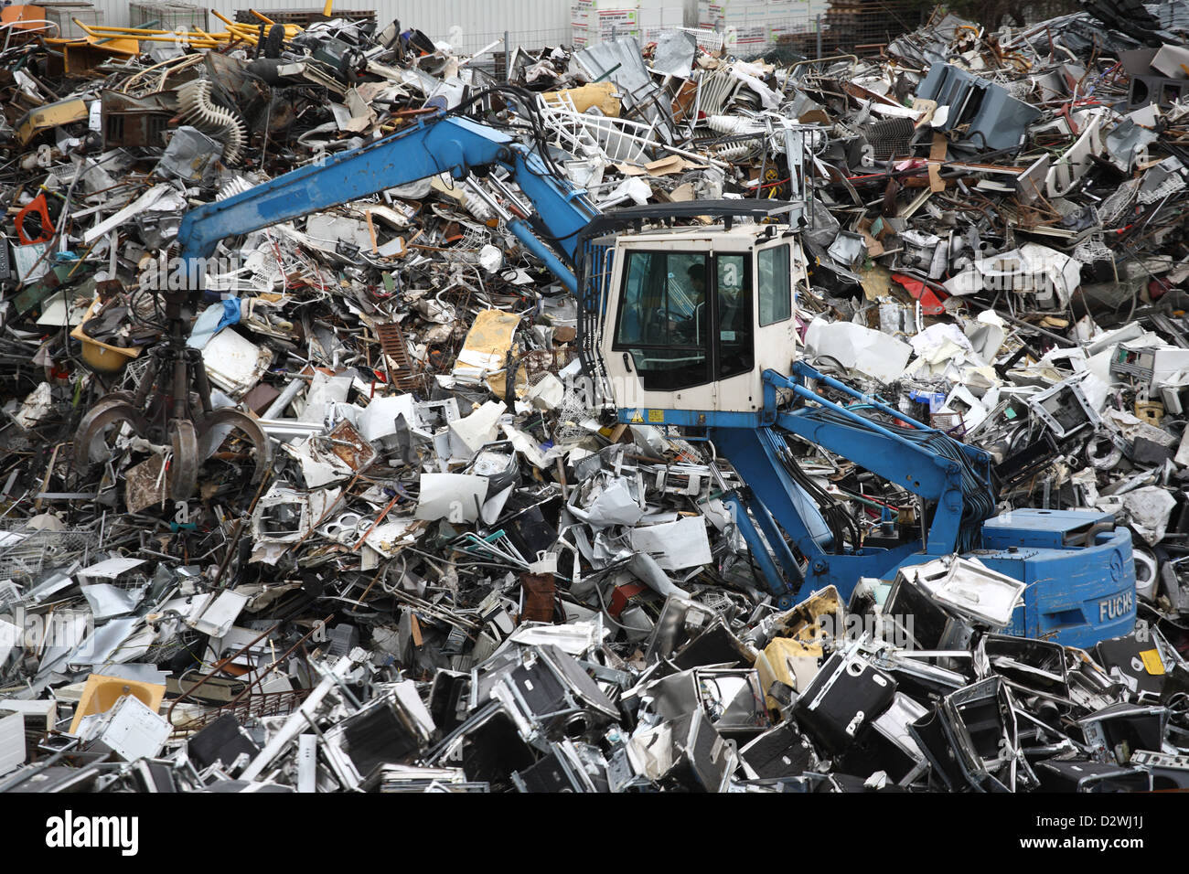 Ludwigshafen, Germany, parts of an excavator sorted scrap heap Stock ...