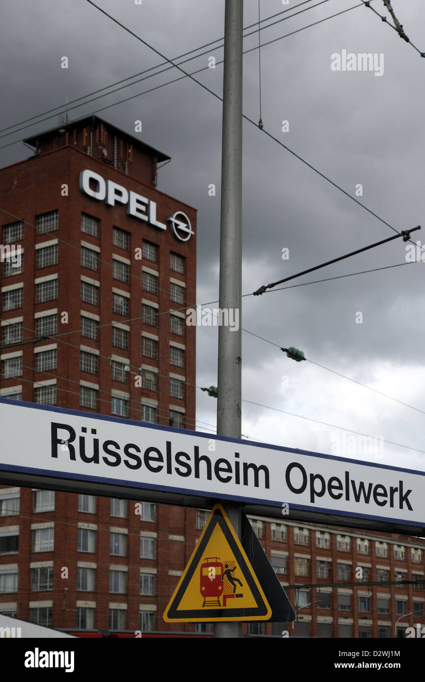 Russelsheim, Germany, the S-Bahn station Opel factory in Werksgelaende ...