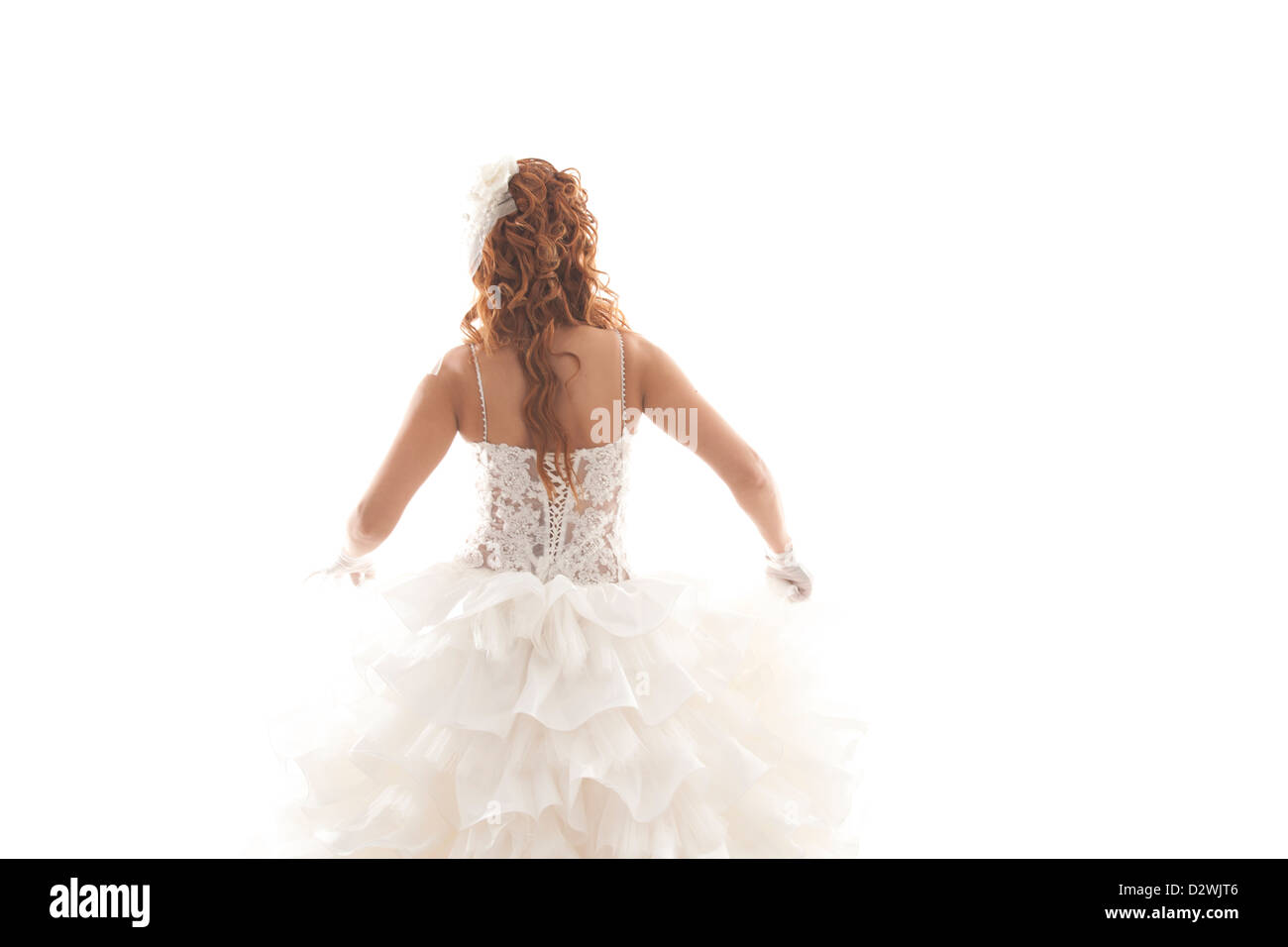 Happy beautiful bride white background Stock Photo - Alamy