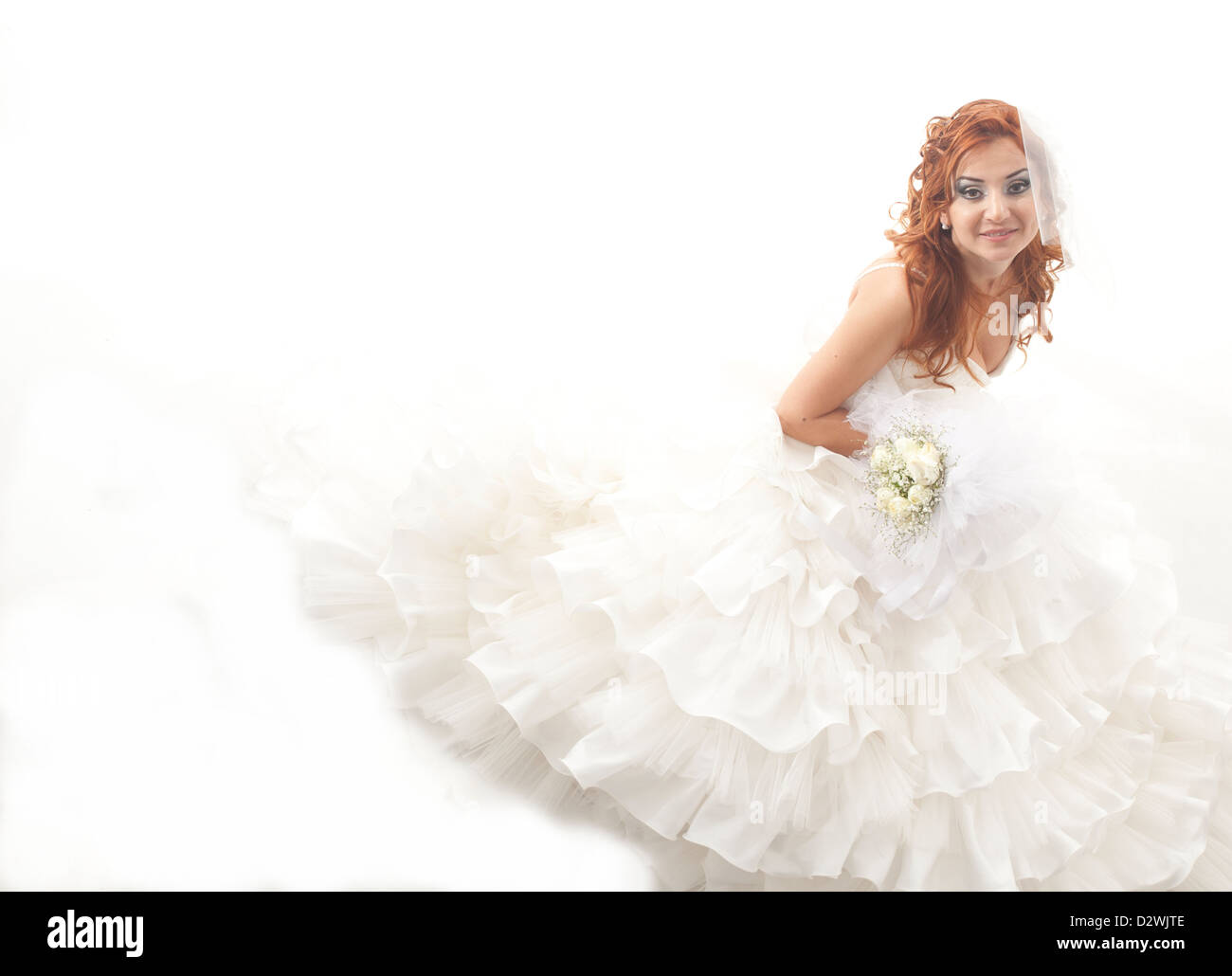 Happy beautiful bride white background Stock Photo - Alamy