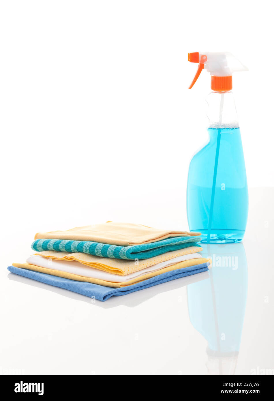 cleaning supplies on white background Stock Photo - Alamy