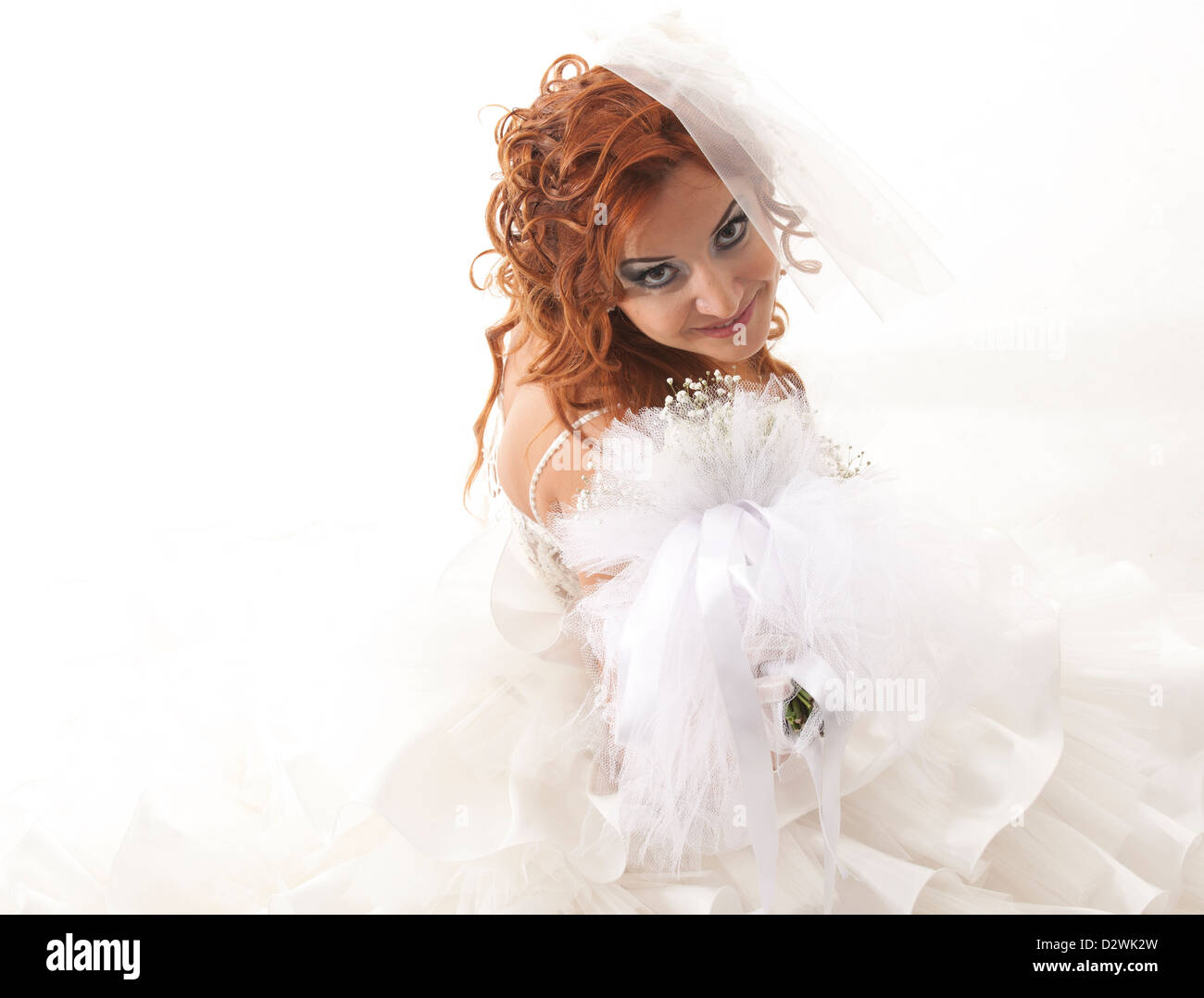 Happy beautiful bride white background Stock Photo - Alamy