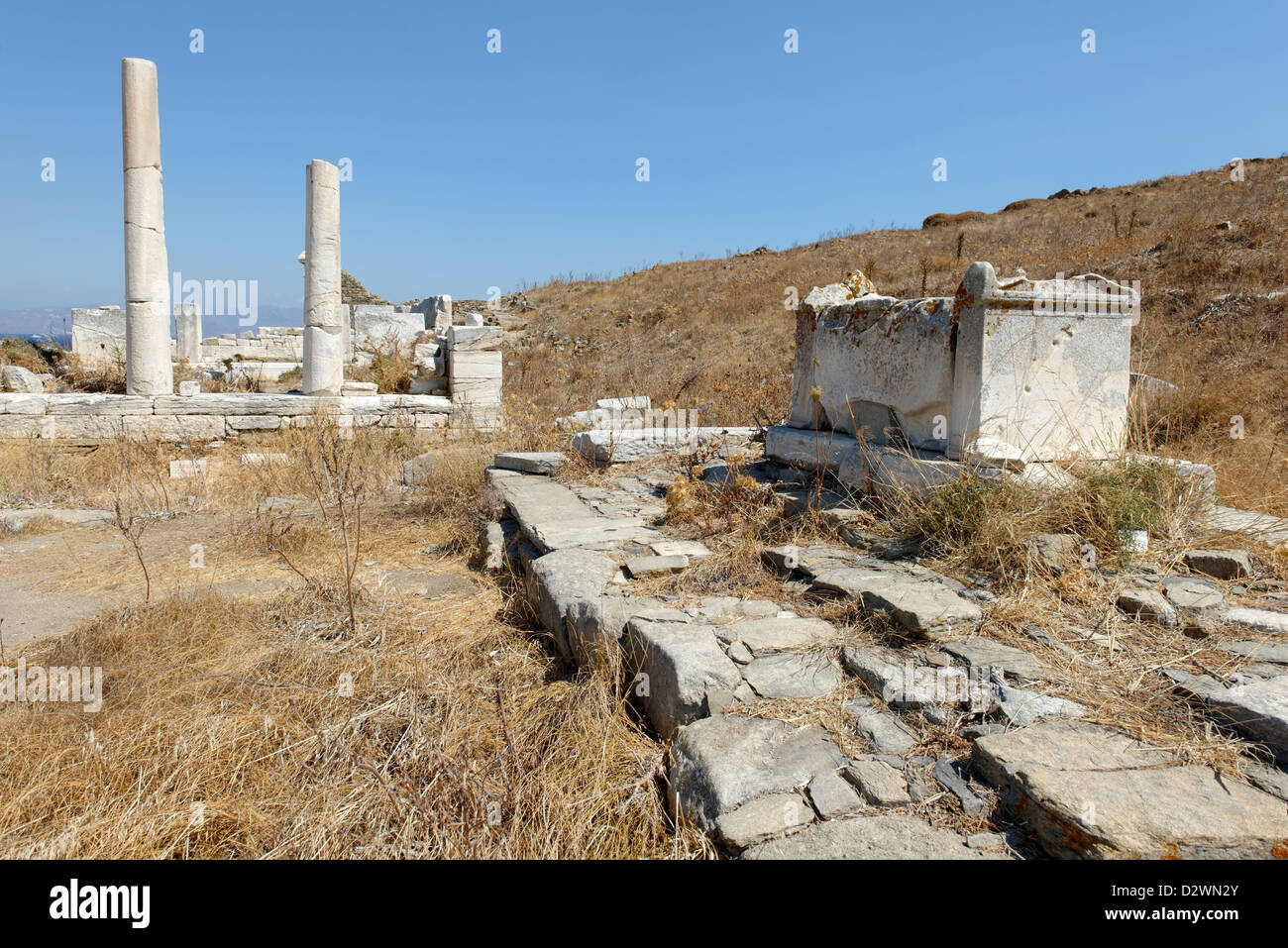 Delos. Greece. The archaic Temple of Hera and its altar dating from the ...