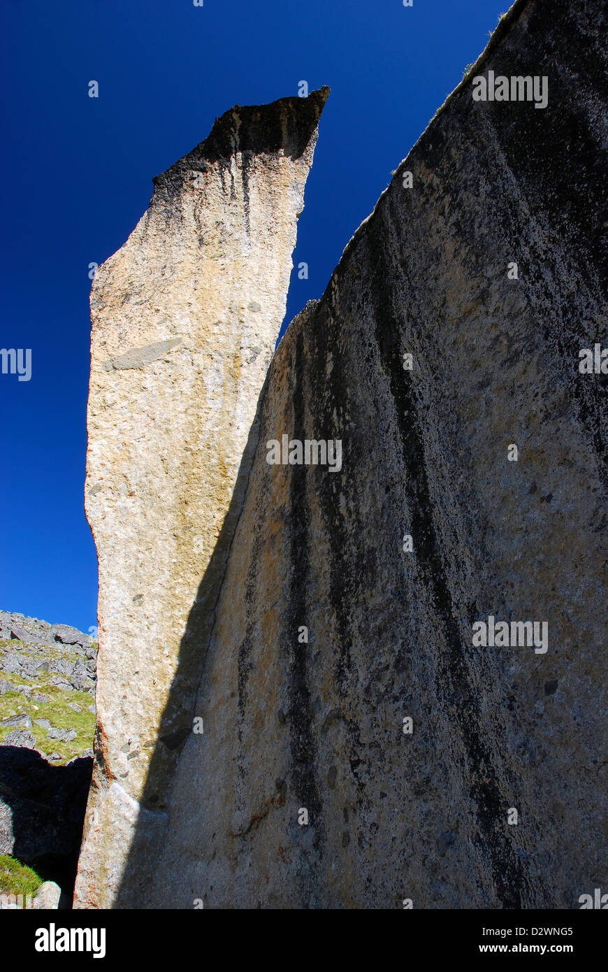Climbing bolts on the face of a boulder in Cirque of the Unclimbables ...