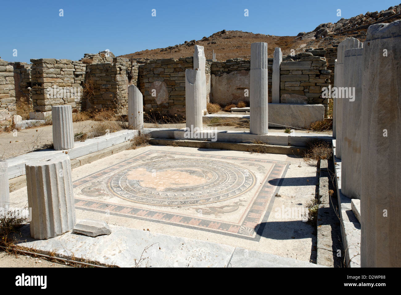 Delos. Greece. House of the Dolphins. The central peristyle mosaic ...