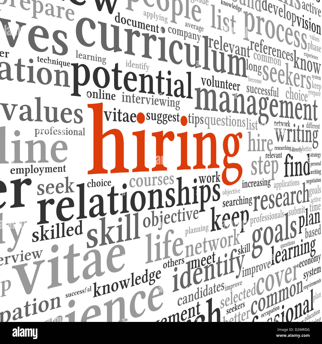 Hiring and job search concept in word tag cloud on white background ...