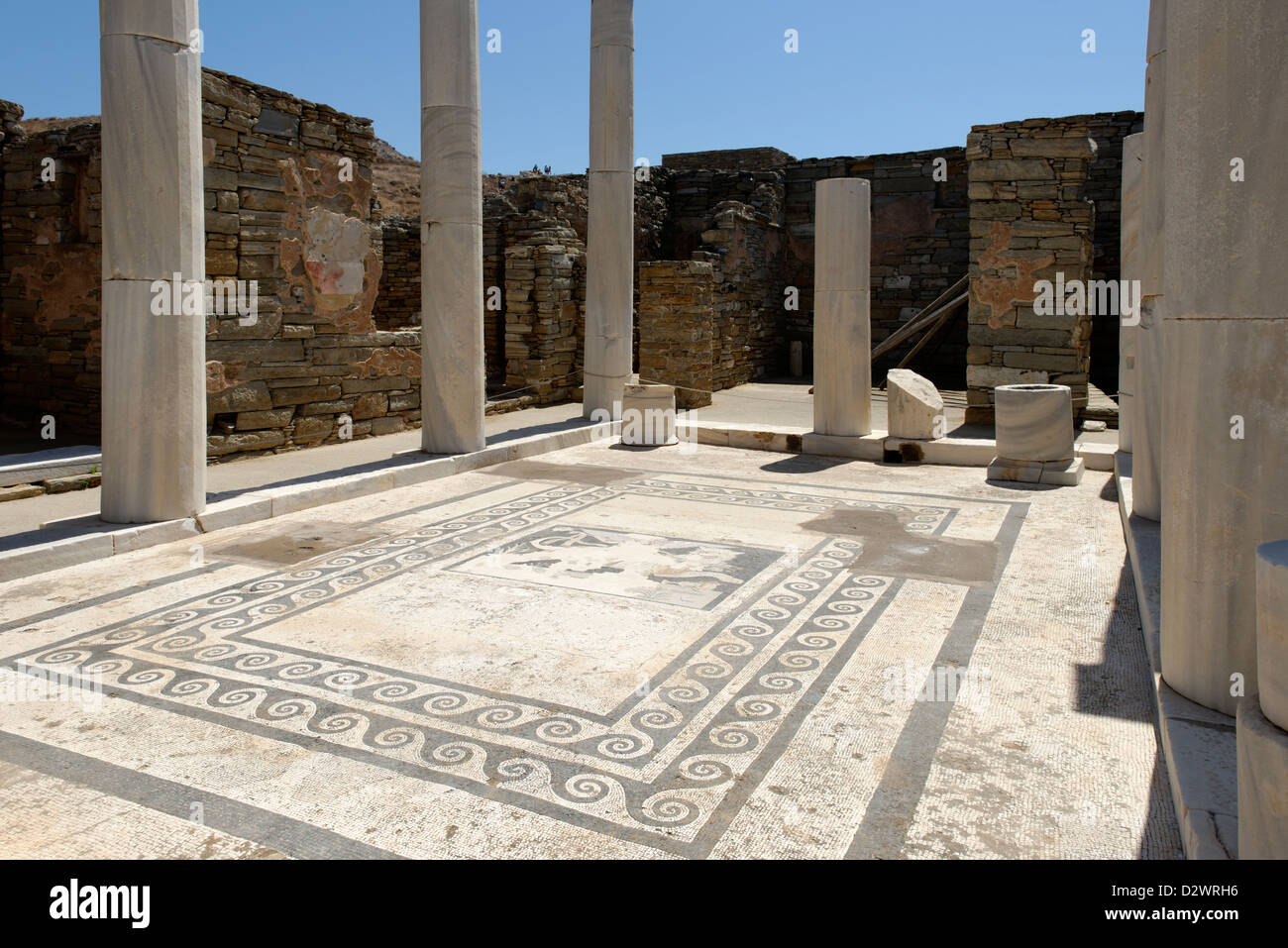 Delos. Greece. Central peristyle courtyard atrium with floor mosaic at ...
