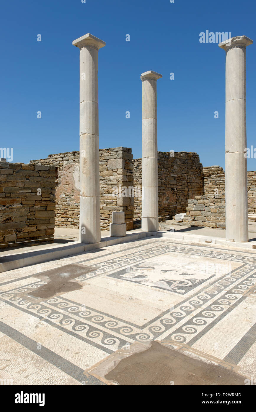 Delos. Greece. Central peristyle courtyard atrium with floor mosaic at ...