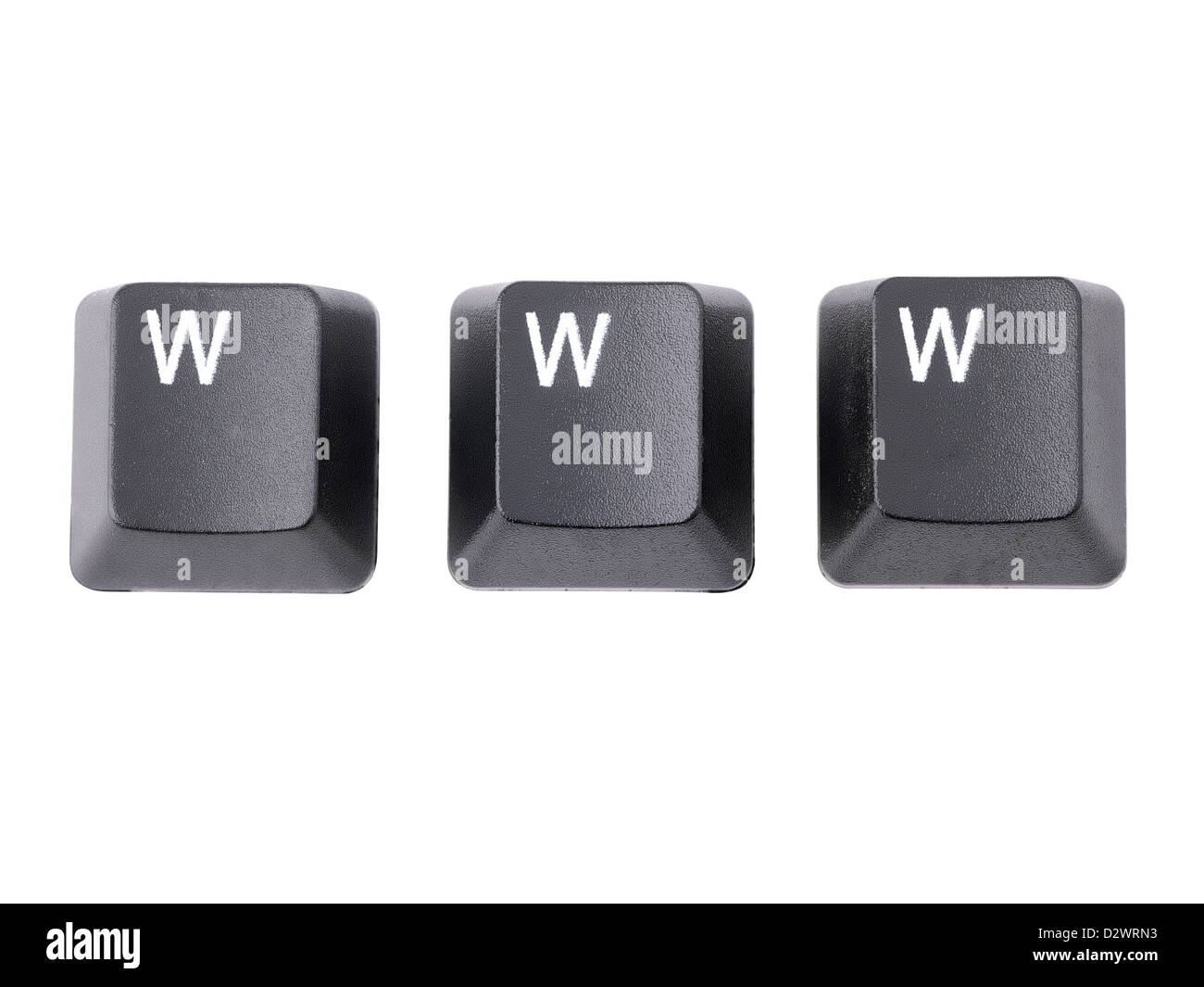 Three black keyboard keys spelling WWW acronym over white background ...