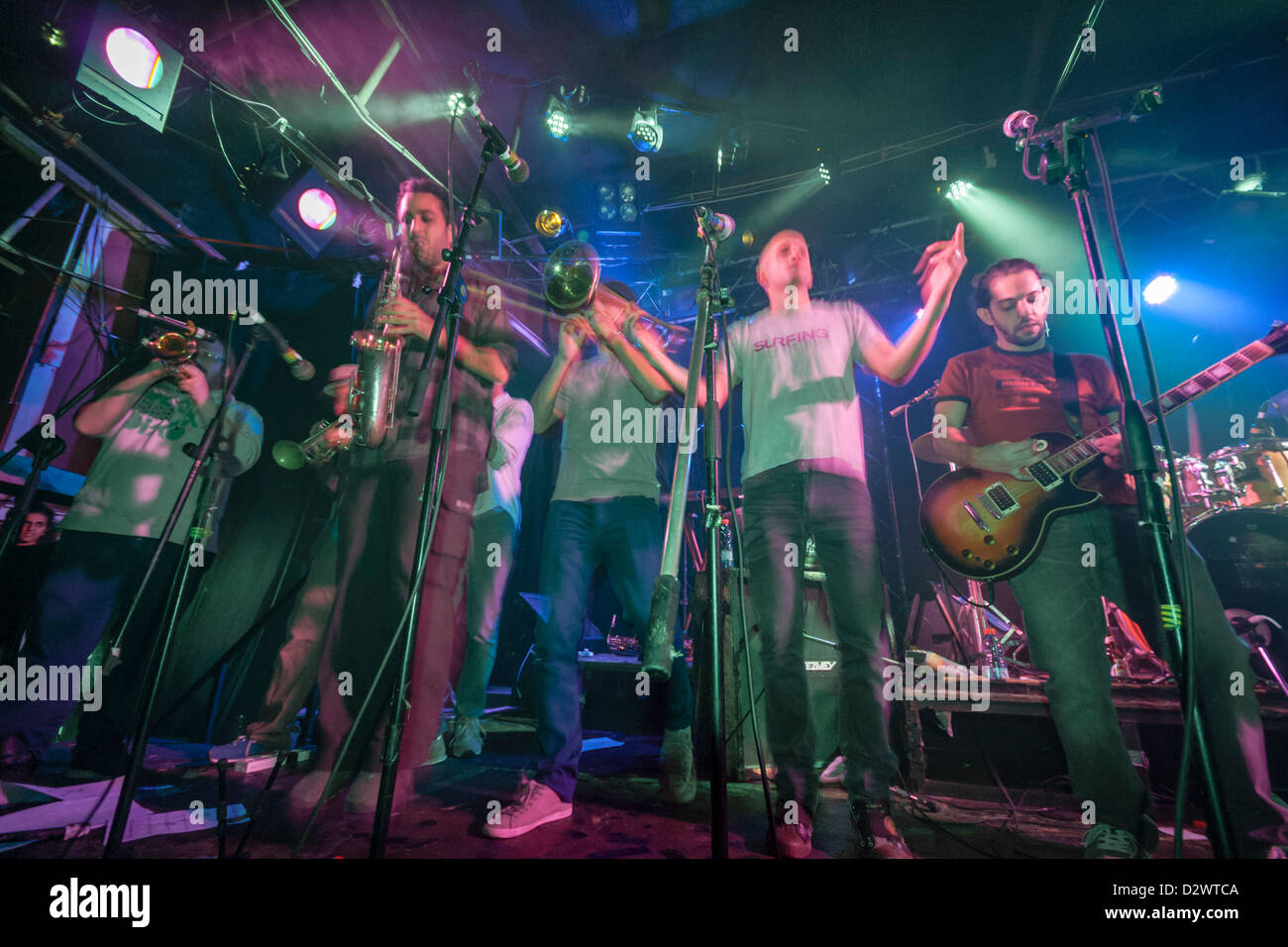Tel Aviv, Israel. Rock-Gypsy-Ethnic-Klezmer band "Shmemel" on stage ...