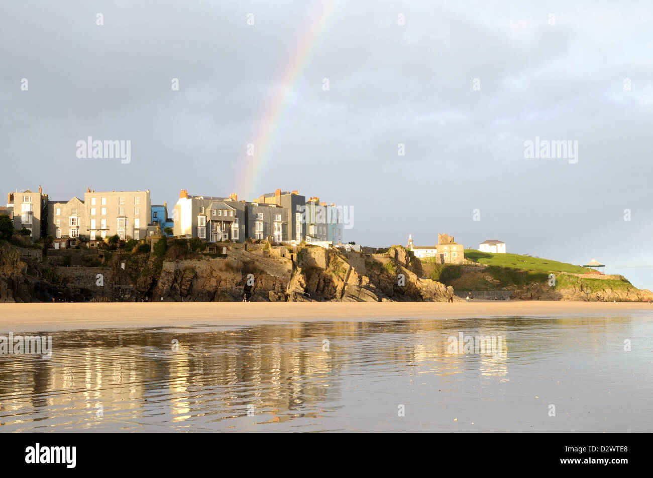 Rainbow over Georgian Houses and Castle Hill Tenby South Beach ...