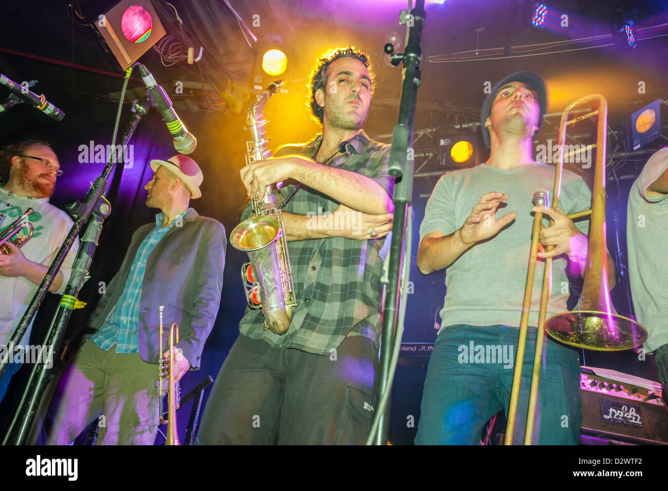 Tel Aviv, Israel. Rock-Gypsy-Ethnic-Klezmer band "Shmemel" on stage ...