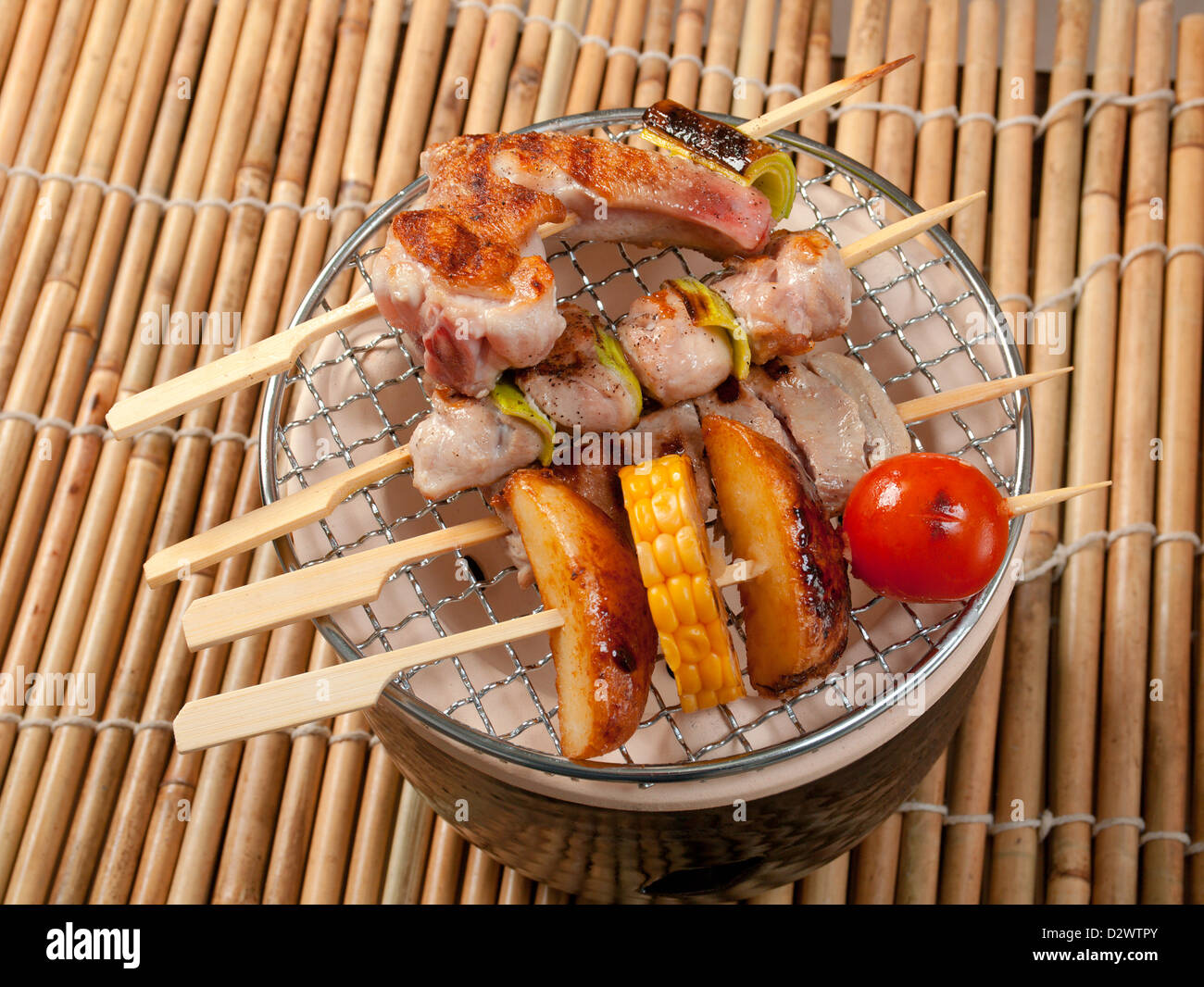 Japanese skewered seafoods vegetables ,Yakitori .closeup Stock Photo ...