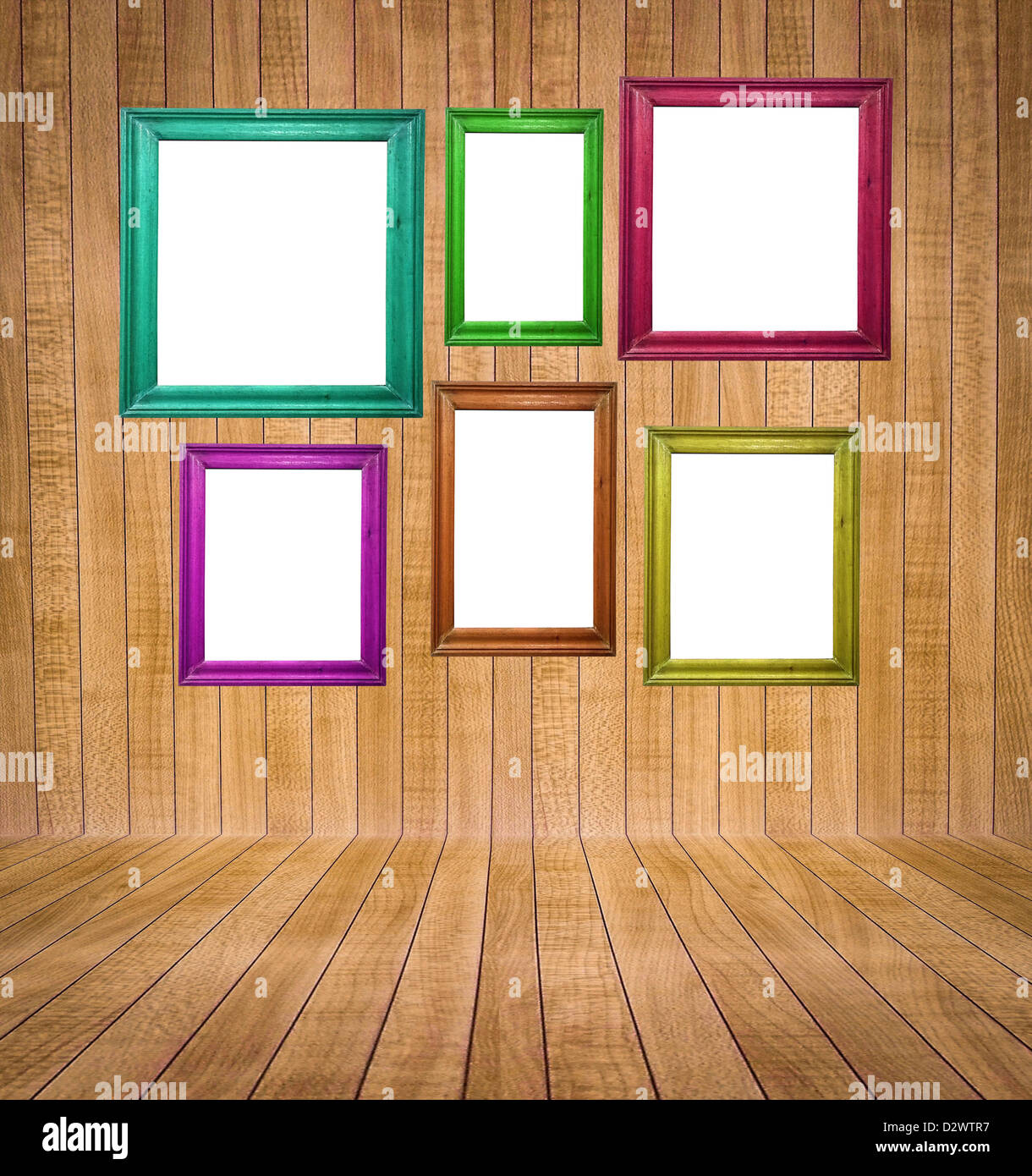 Abstract interior of parquet room with retro frames Stock Photo - Alamy