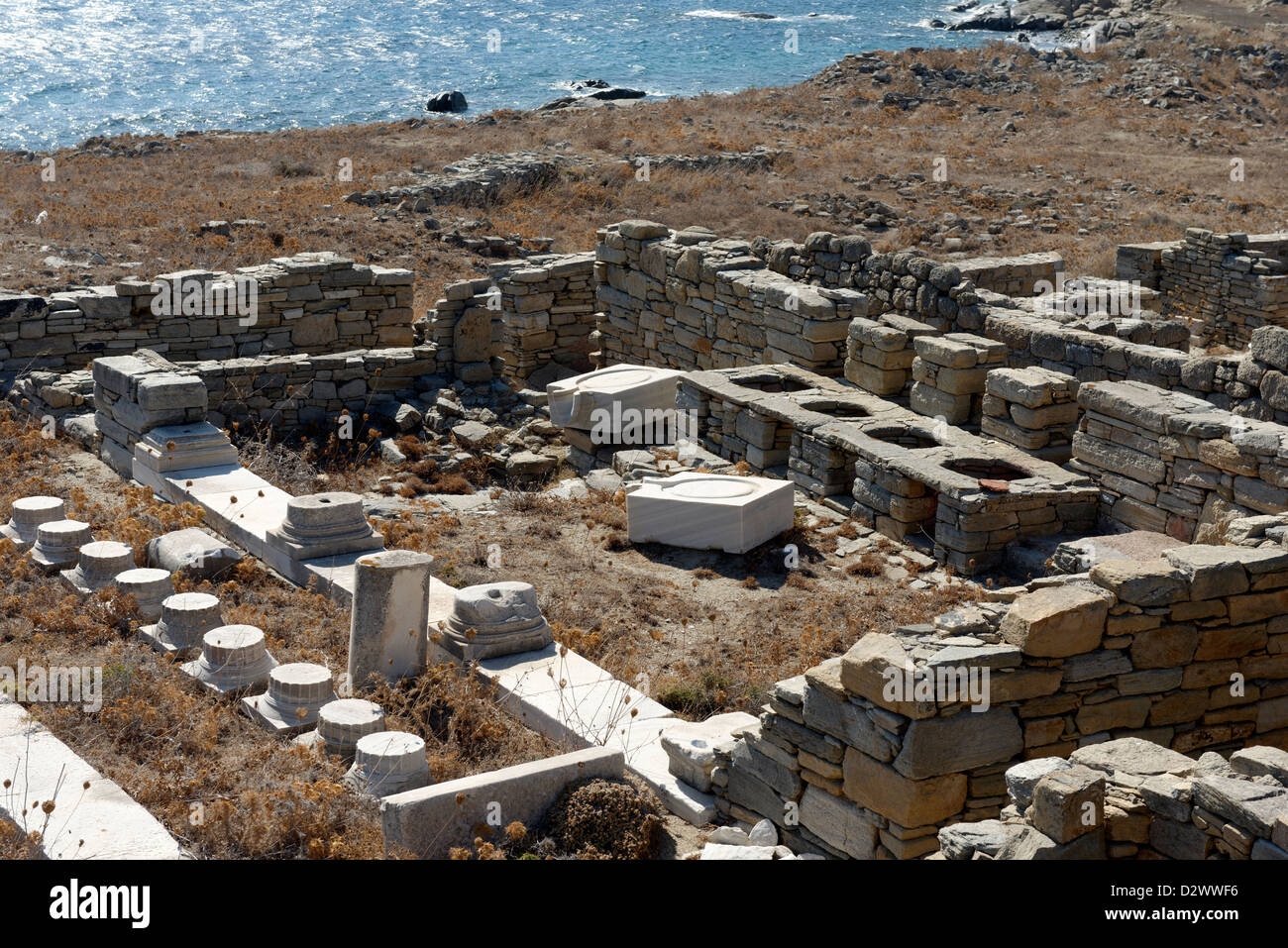 Delos. Greece. View of a large peristyle house at the stadium quarter ...