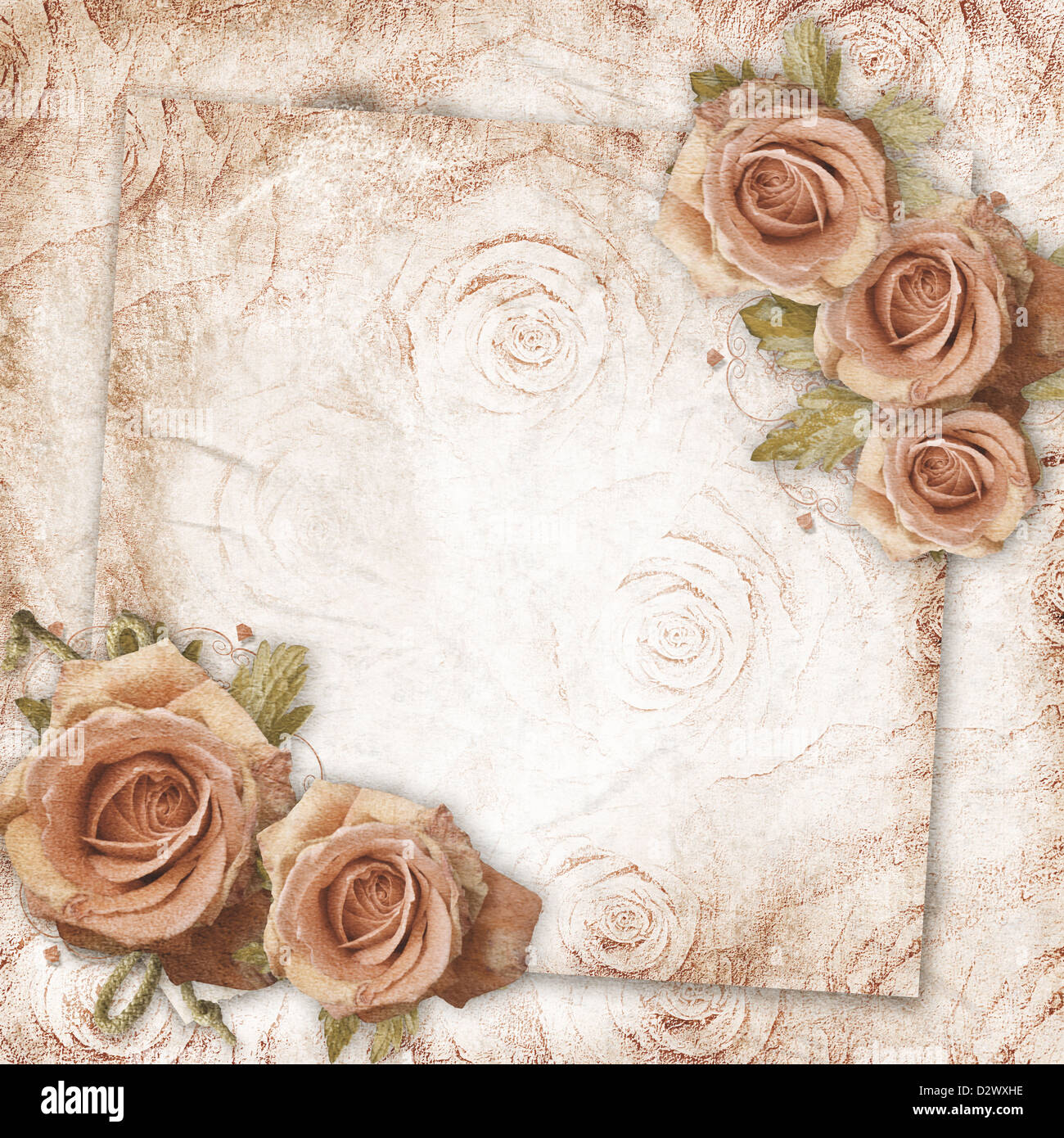 A vintage, textured paper background with roses Stock Photo - Alamy