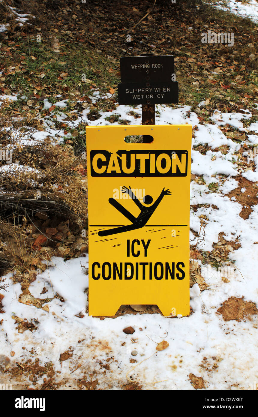 caution ice conditions on a slope of mountain Stock Photo - Alamy
