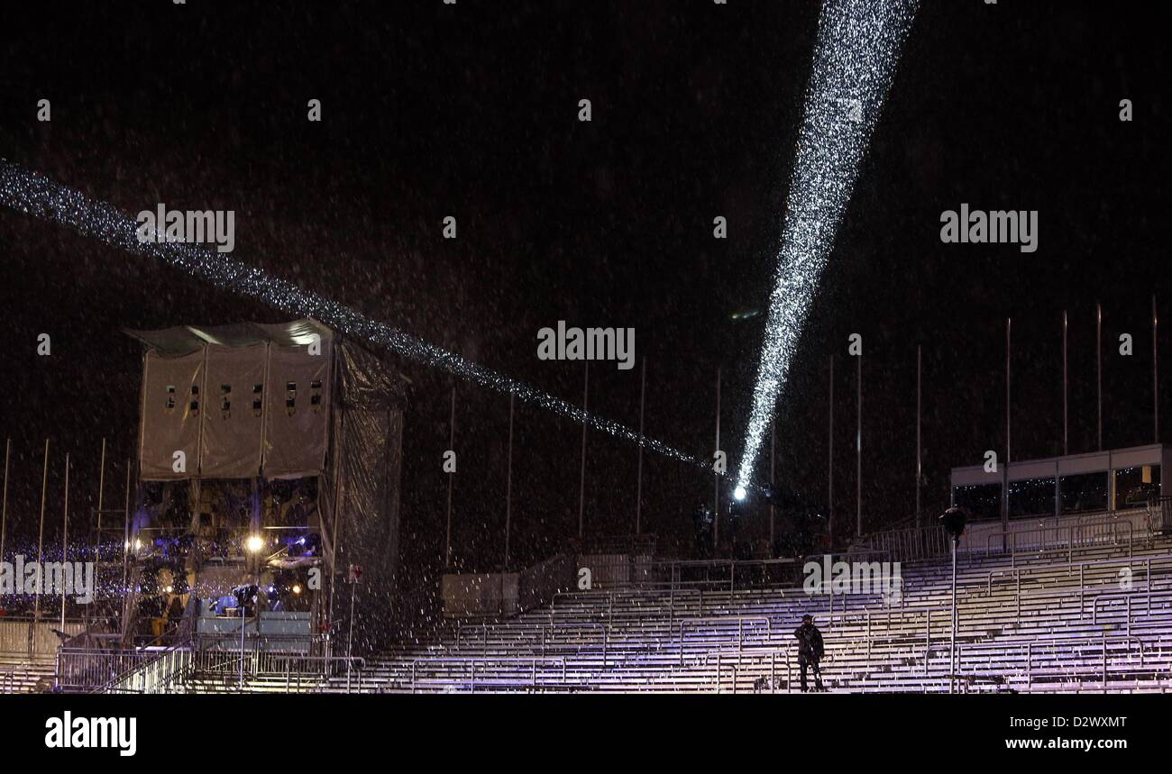 Snowflakes are illluminated during the rehearsal of the opening ...
