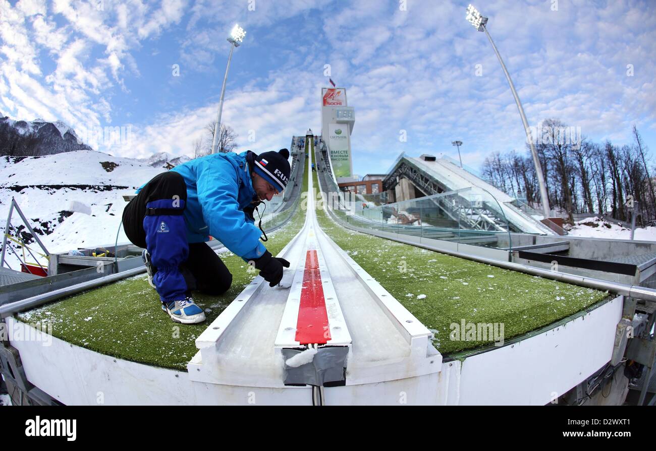 The ski jump is prepared for the FIS Nordic Combined World Cup at the ...