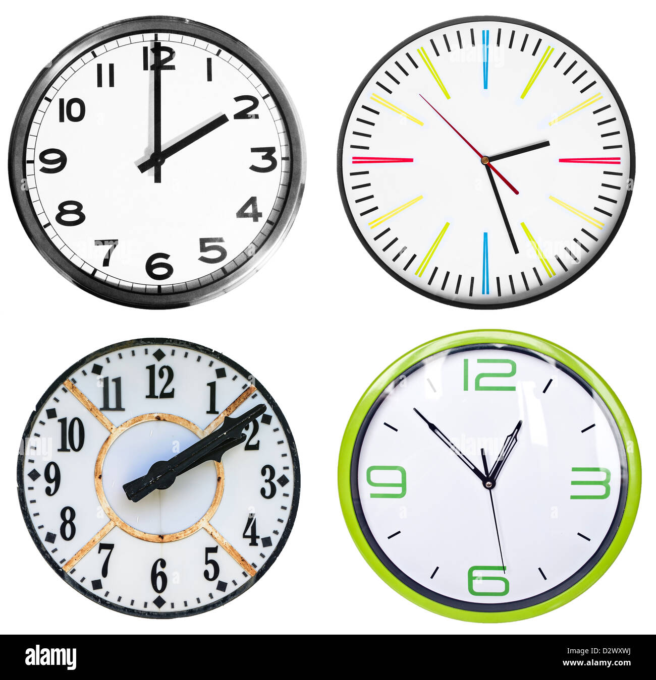 Set of 4 clocks isolated on white Stock Photo - Alamy