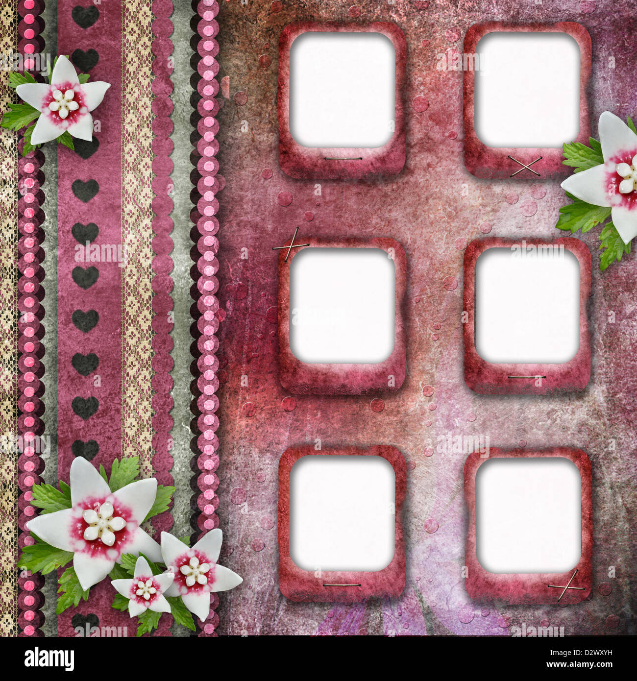 Vintage pink photo frames with flowers Stock Photo - Alamy