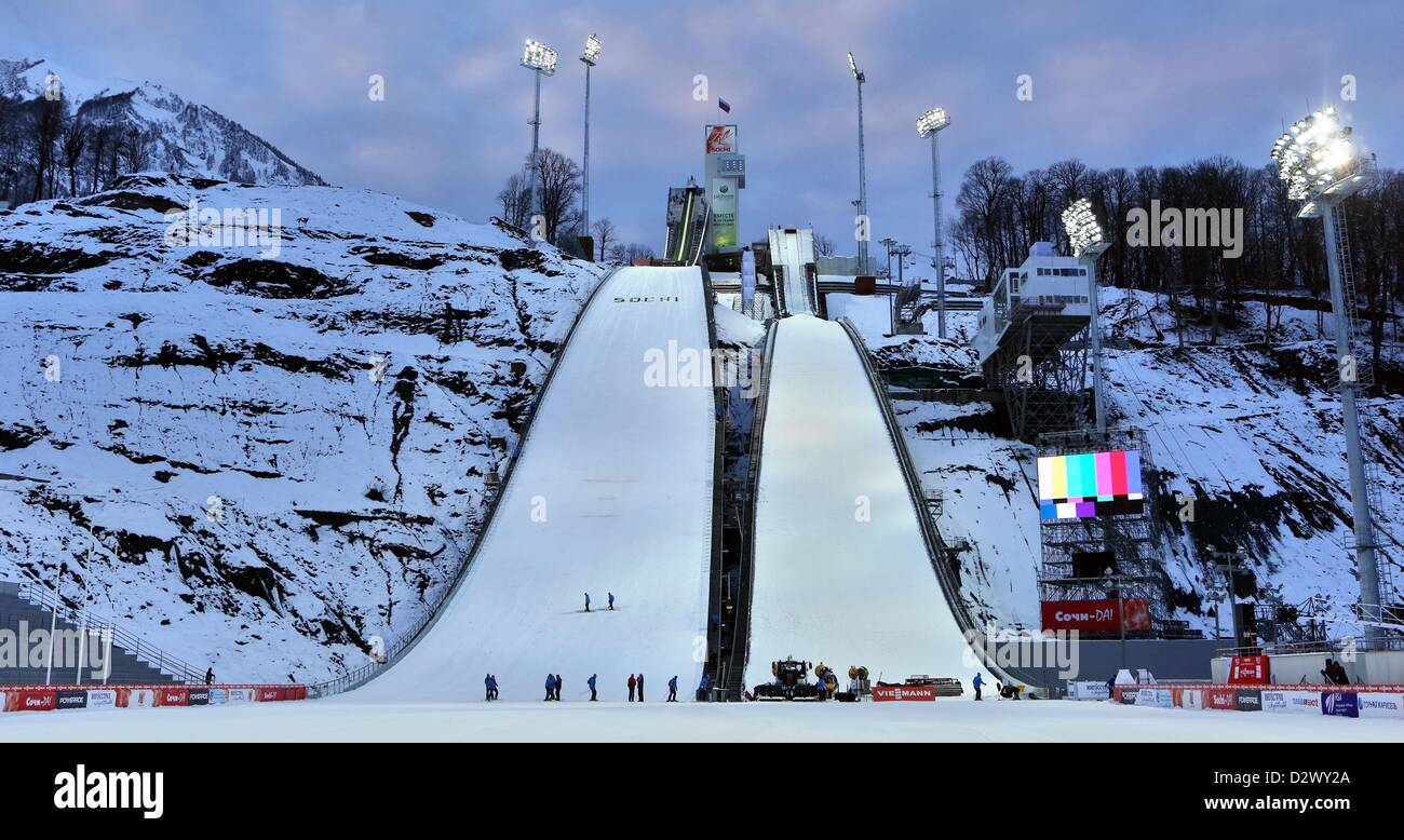 The ski jump is prepared for the FIS Nordic Combined World Cup at the ...