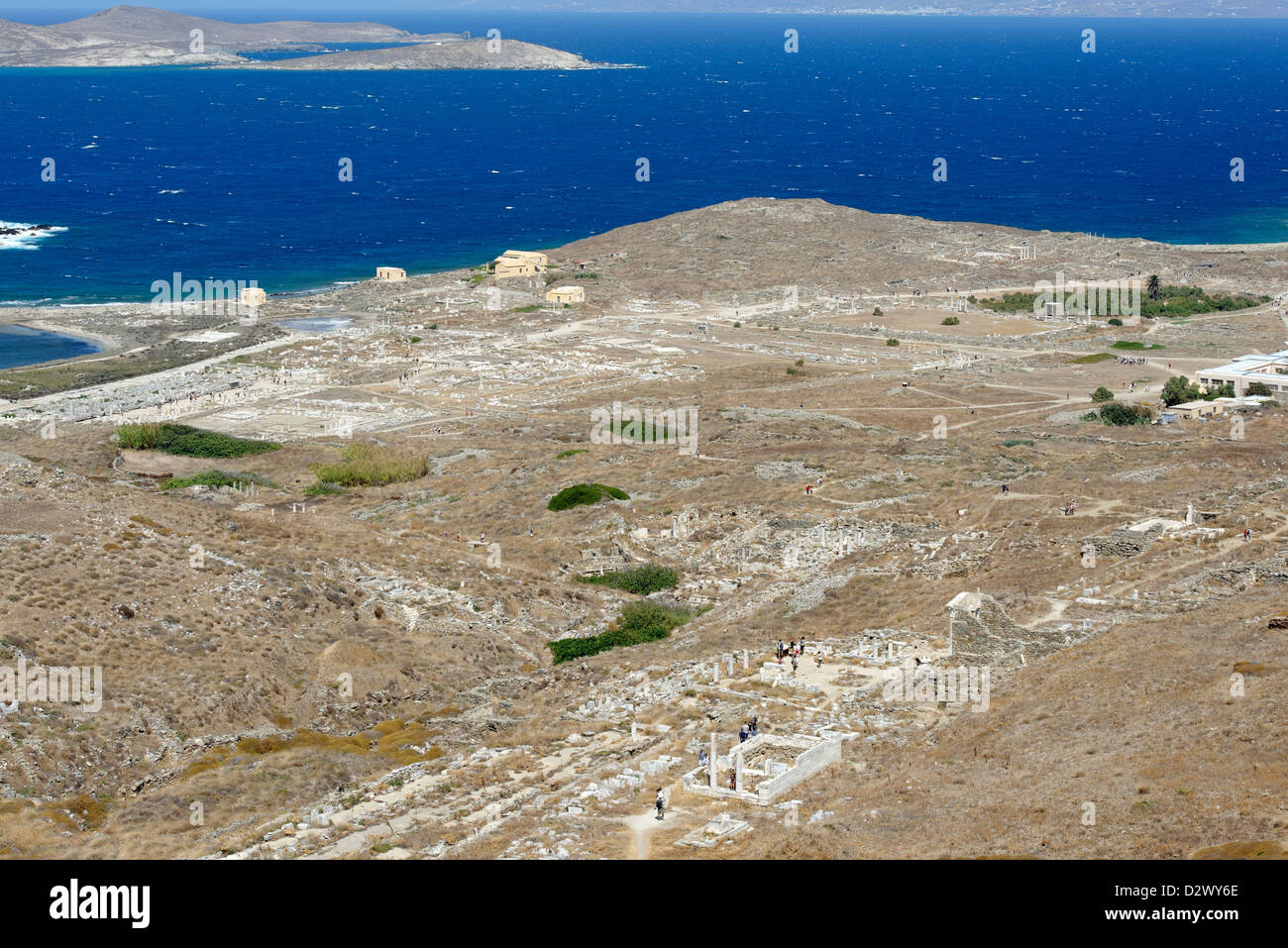 Delos . Greece. General view of the archaeological site of Delos from ...