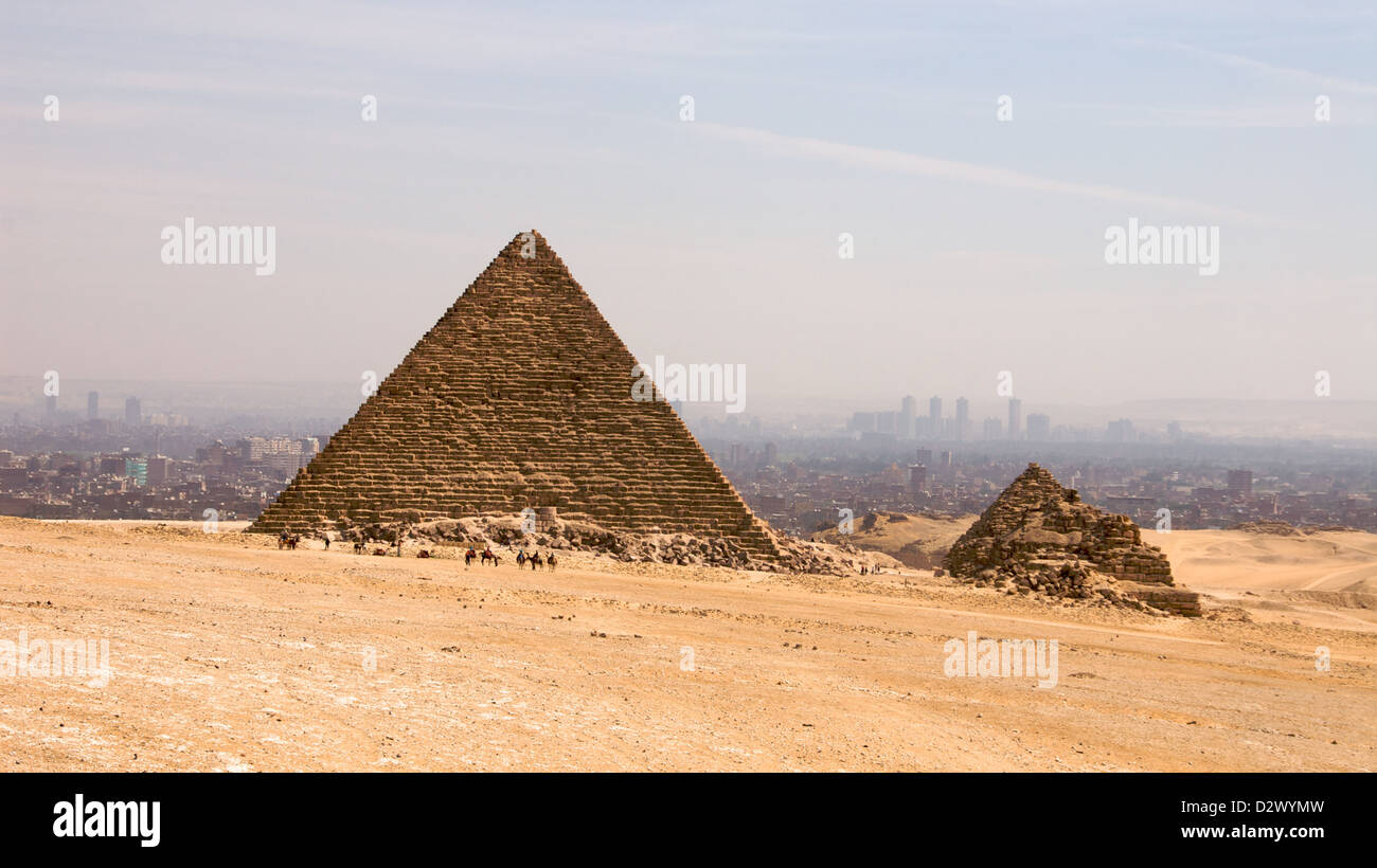 The Pyramids at Giza with Cairo in the background Stock Photo - Alamy