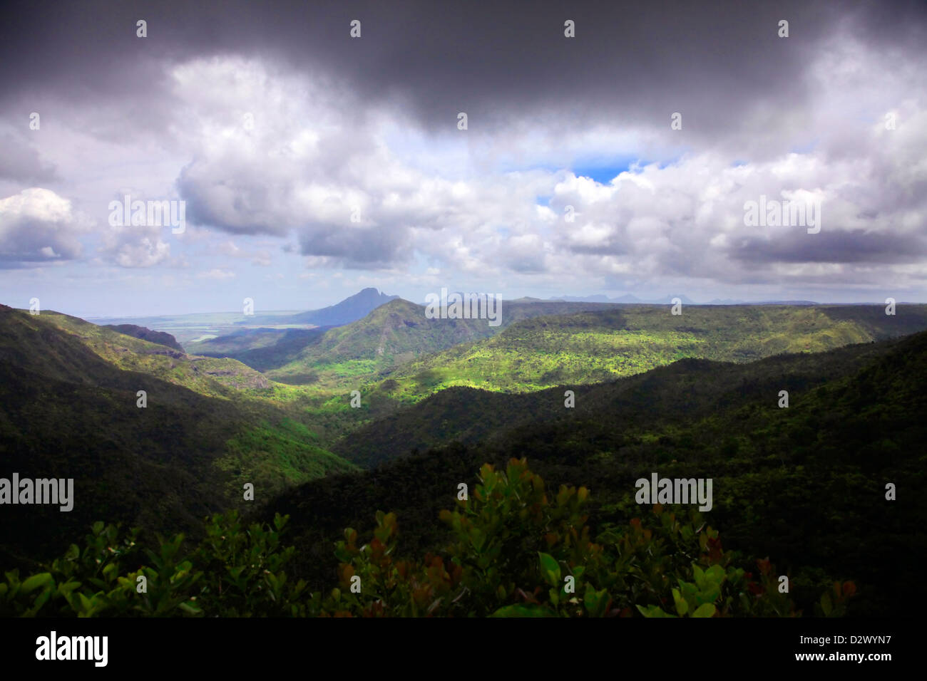 Sleeping volcano on a background of the sky. Mauritius Stock Photo - Alamy