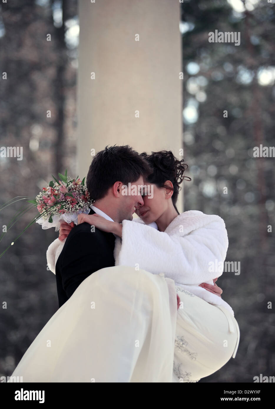 The bride and the groom in park Stock Photo - Alamy