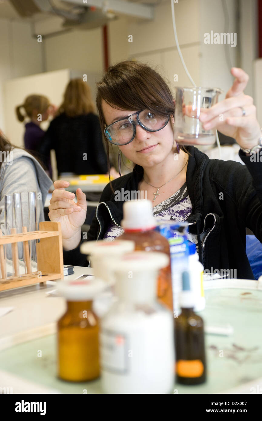 St. Georgen, Germany, a student in a chemical experiment Stock Photo ...