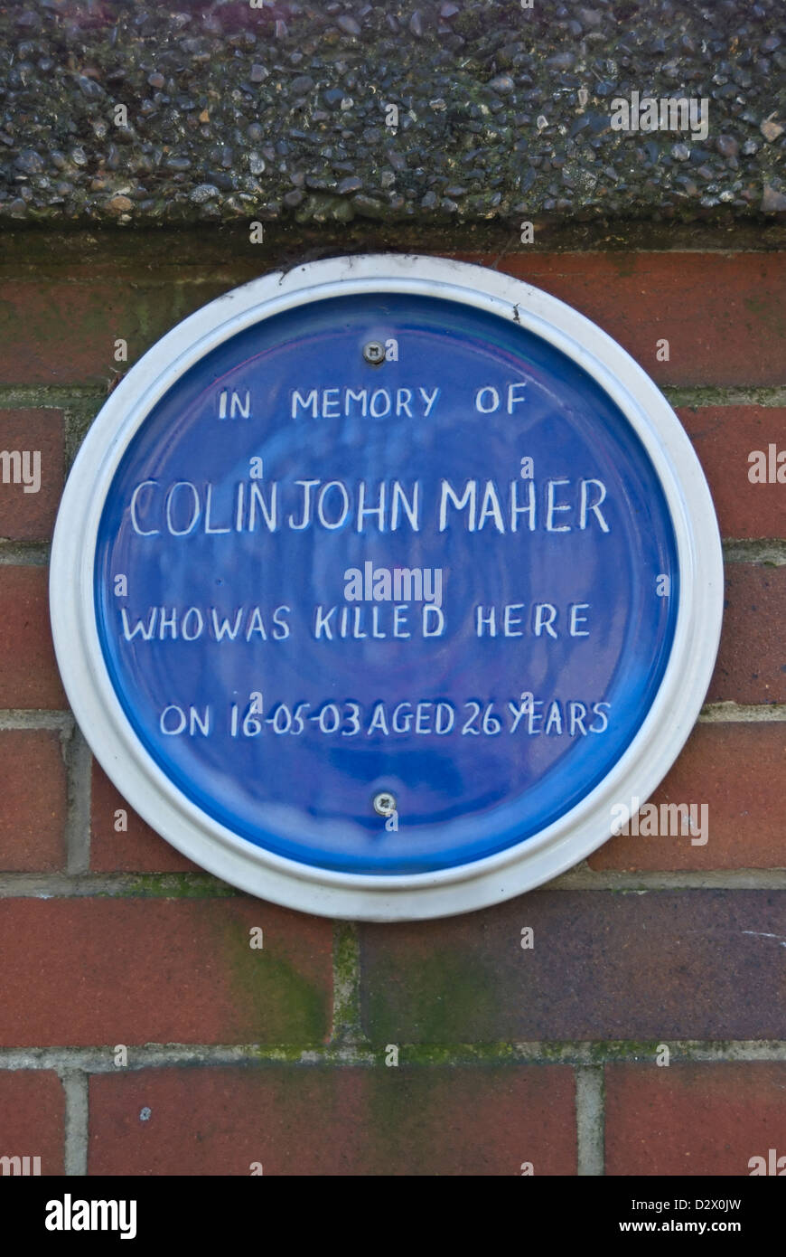 blue plaque commemorating colin john maher at the spot where he was ...