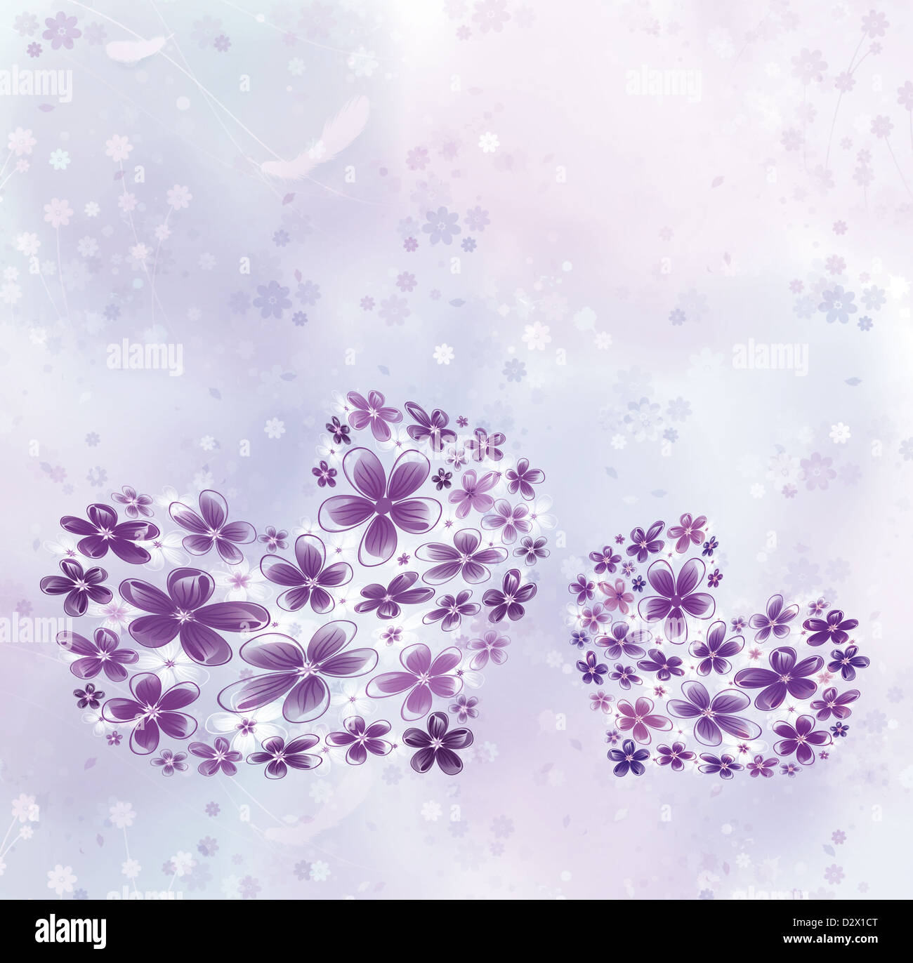 Hearts from flowers on a violet background Stock Photo - Alamy