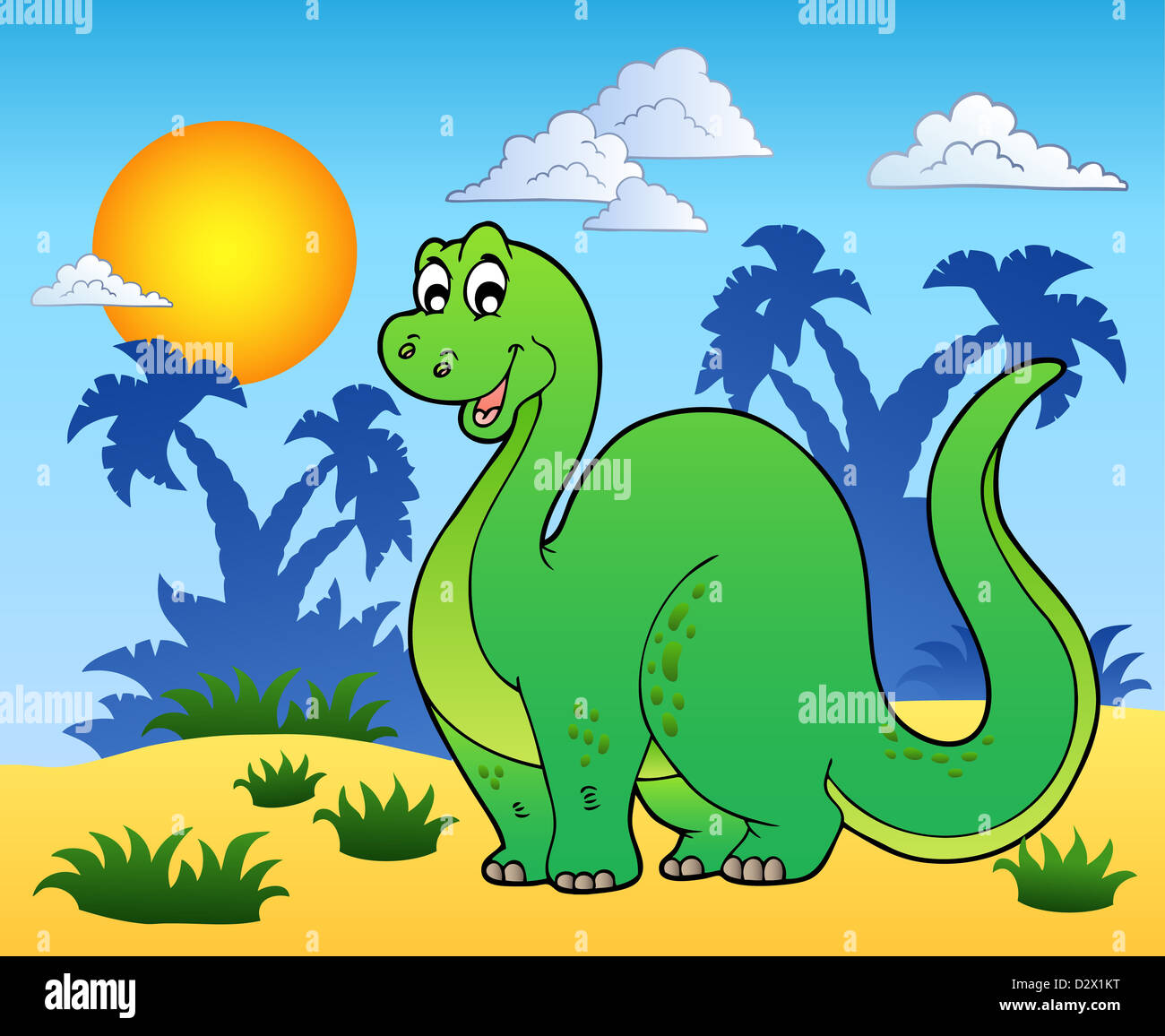 Dinosaur in prehistoric landscape - color illustration Stock Photo - Alamy