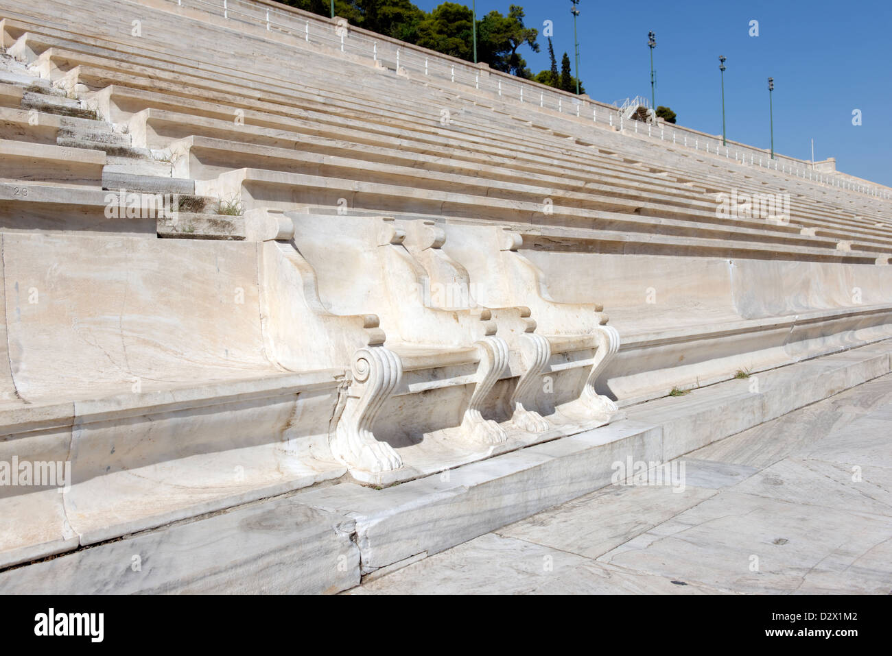 Panathenaic stadium Athens Greece. View of the Royal boxes (seats) from ...