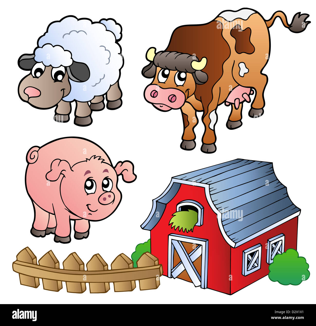 Collection of various farm animals - isolated illustration Stock Photo ...