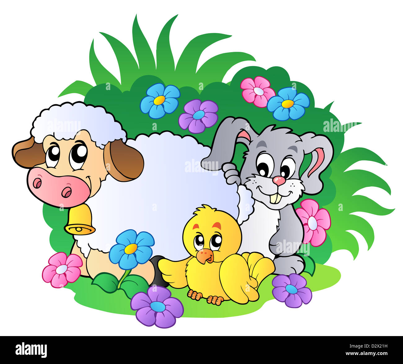 Group of spring animals - color illustration Stock Photo - Alamy