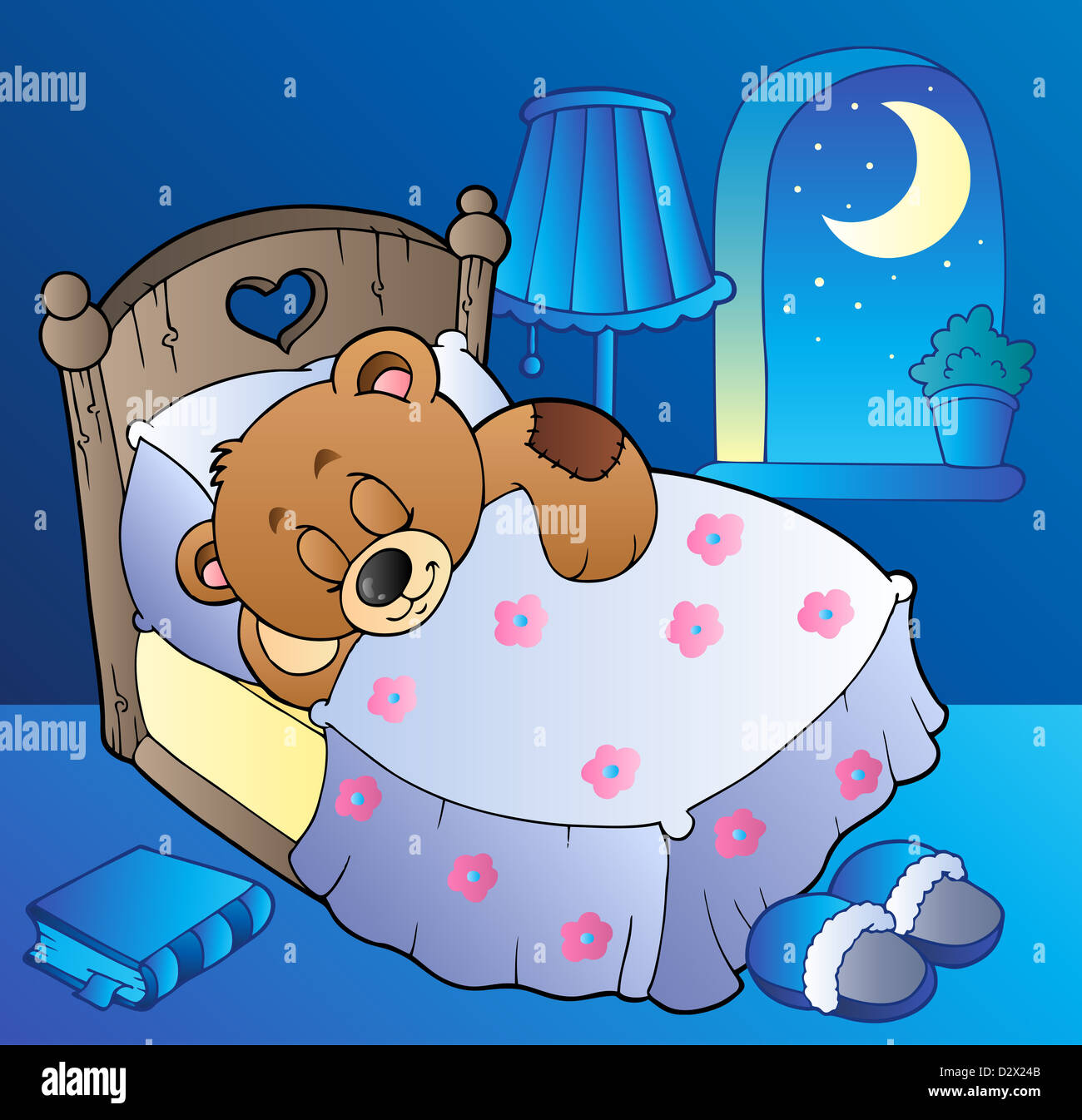 Sleeping teddy bear in bedroom - color illustration Stock Photo - Alamy