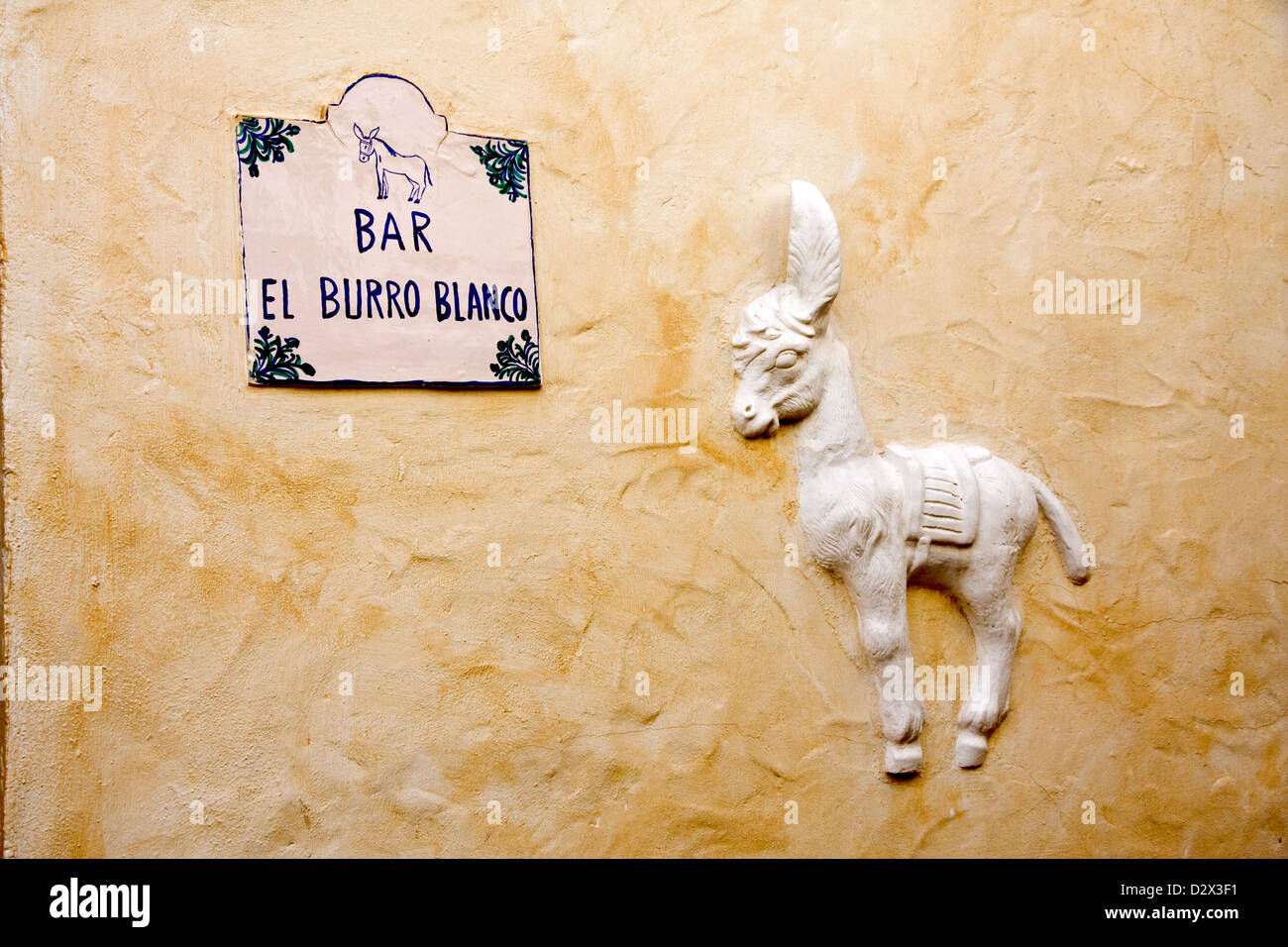 Sign outside El Burro Blanco (The White Donkey), flamenco bar, Nerja ...