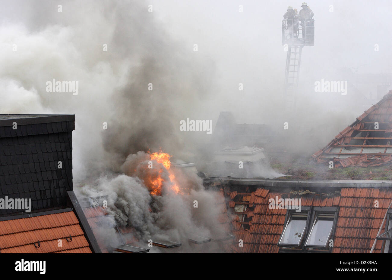 Berlin, Germany, firefighters in a fire in the attic of a tenement ...
