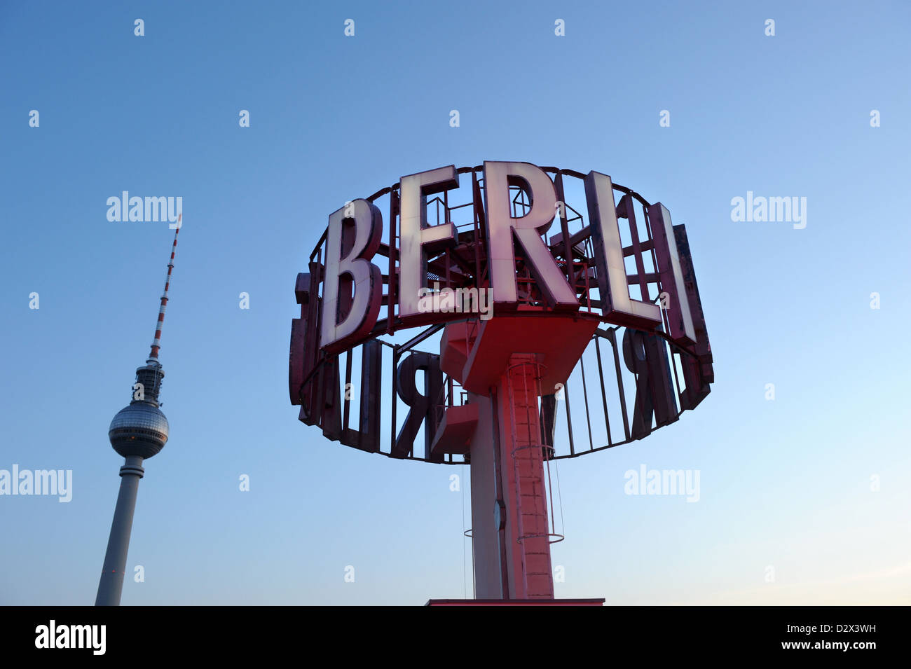 Berlin, Germany, illuminated sign with the word Berlin TV tower in the ...