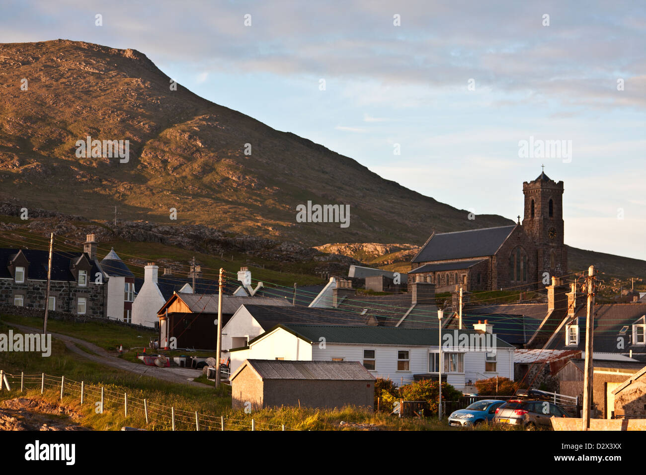 Isle of Barra, Scotland, Hebrides, Castelbay, Heaval mountain, church ...