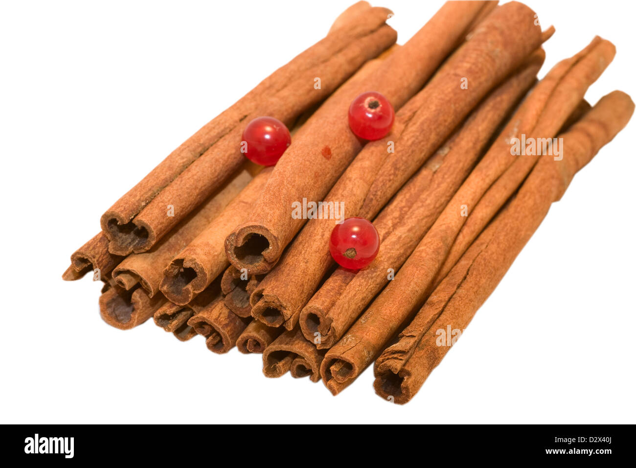 cinnamon and berry of red currant isolated on white background Stock ...