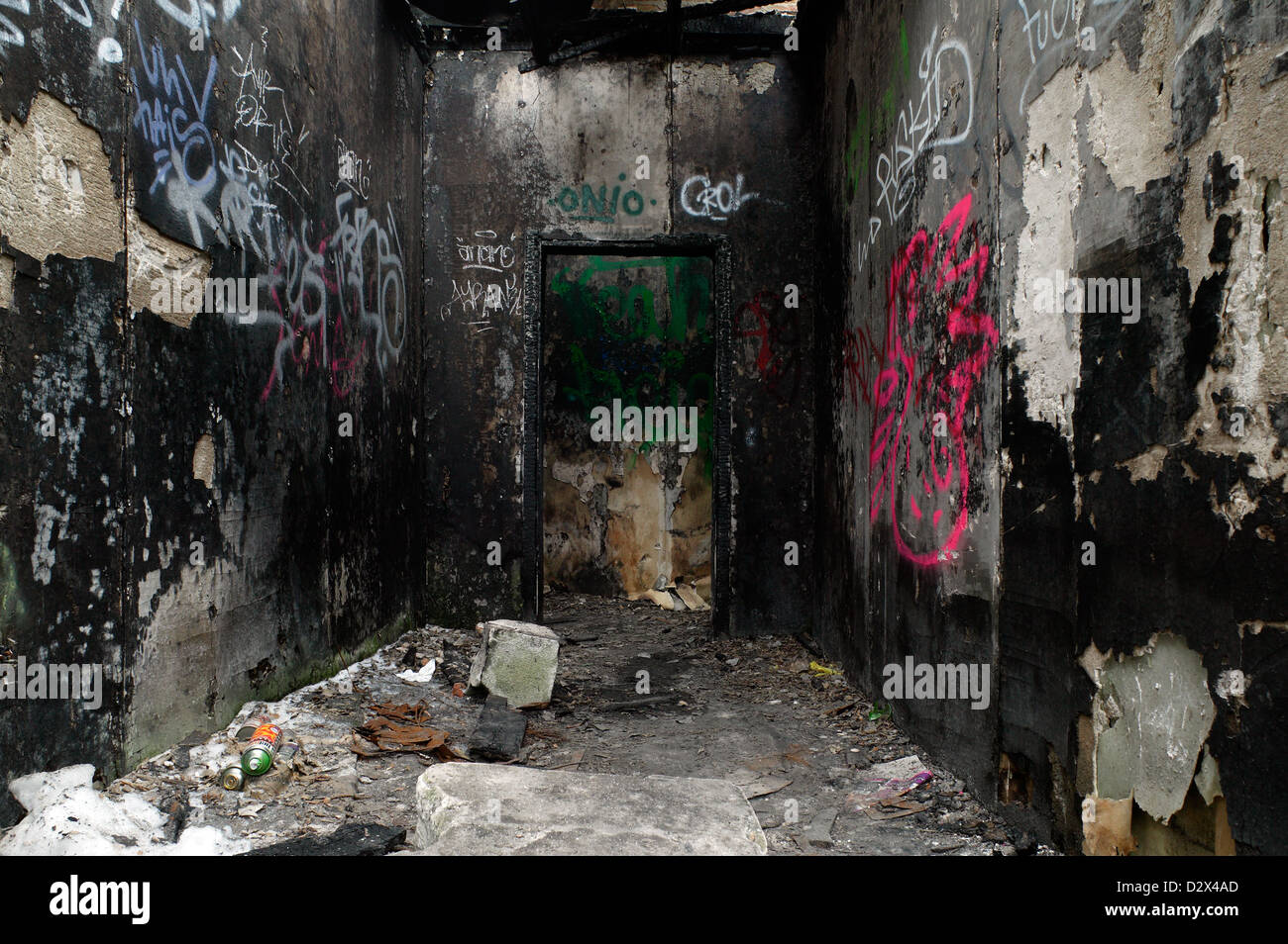 Berlin, Germany, burned-out room in the ruins of a factory Stock Photo ...