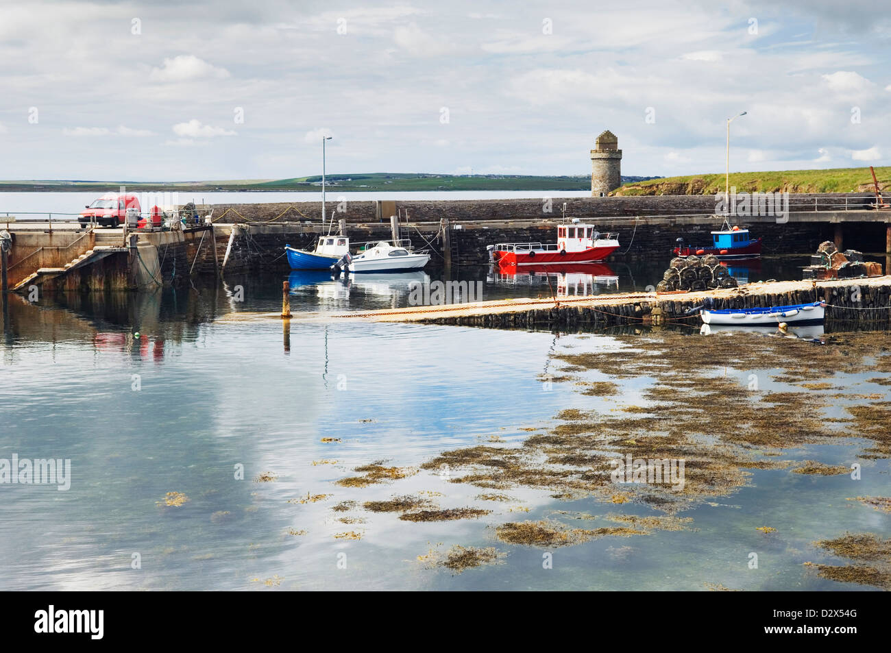 The harbour in Balfour Village on the island of Shapinsay, Orkney ...