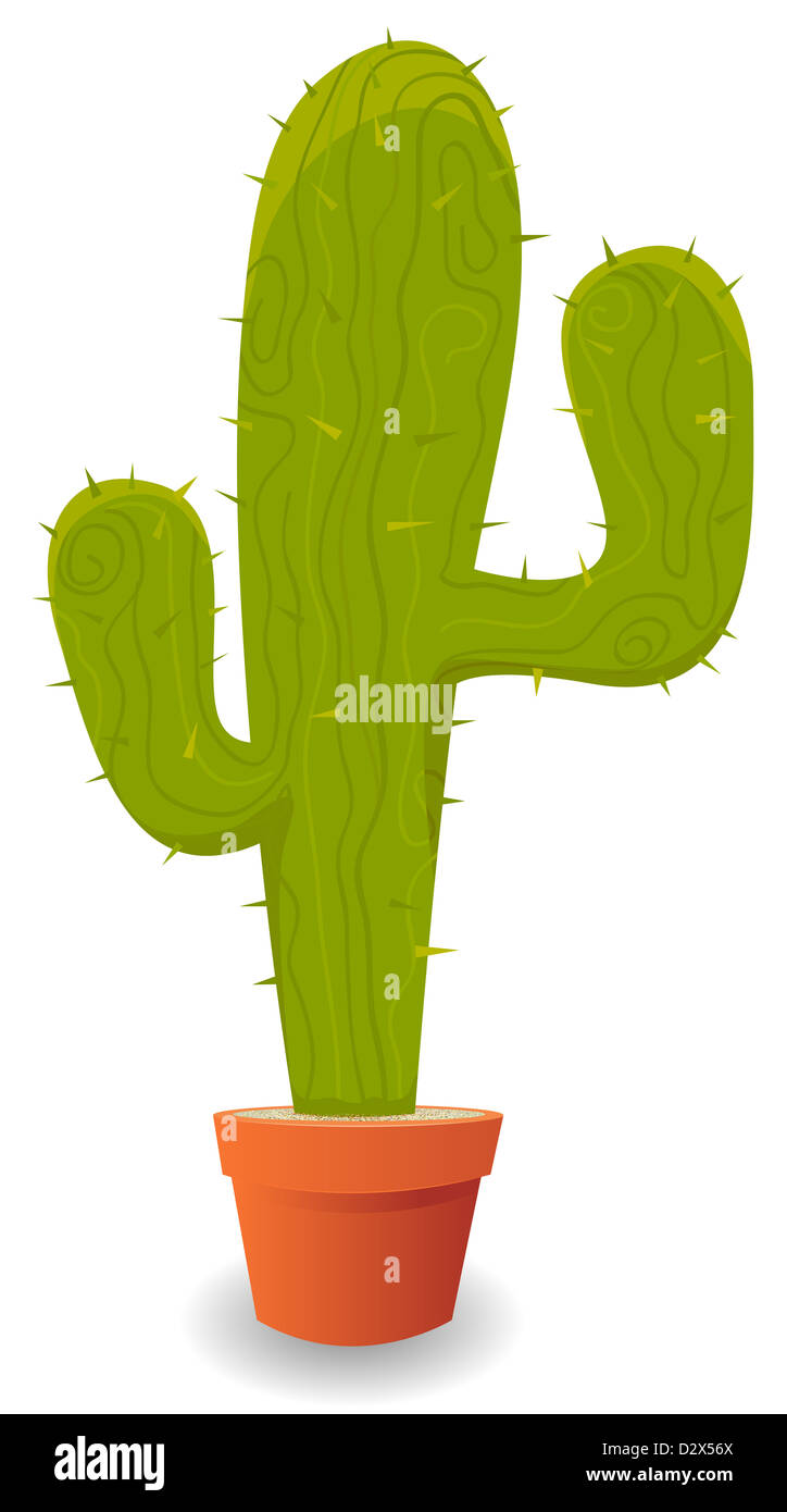 Illustration of a cartoon cactus plant inside pot with sand Stock Photo ...