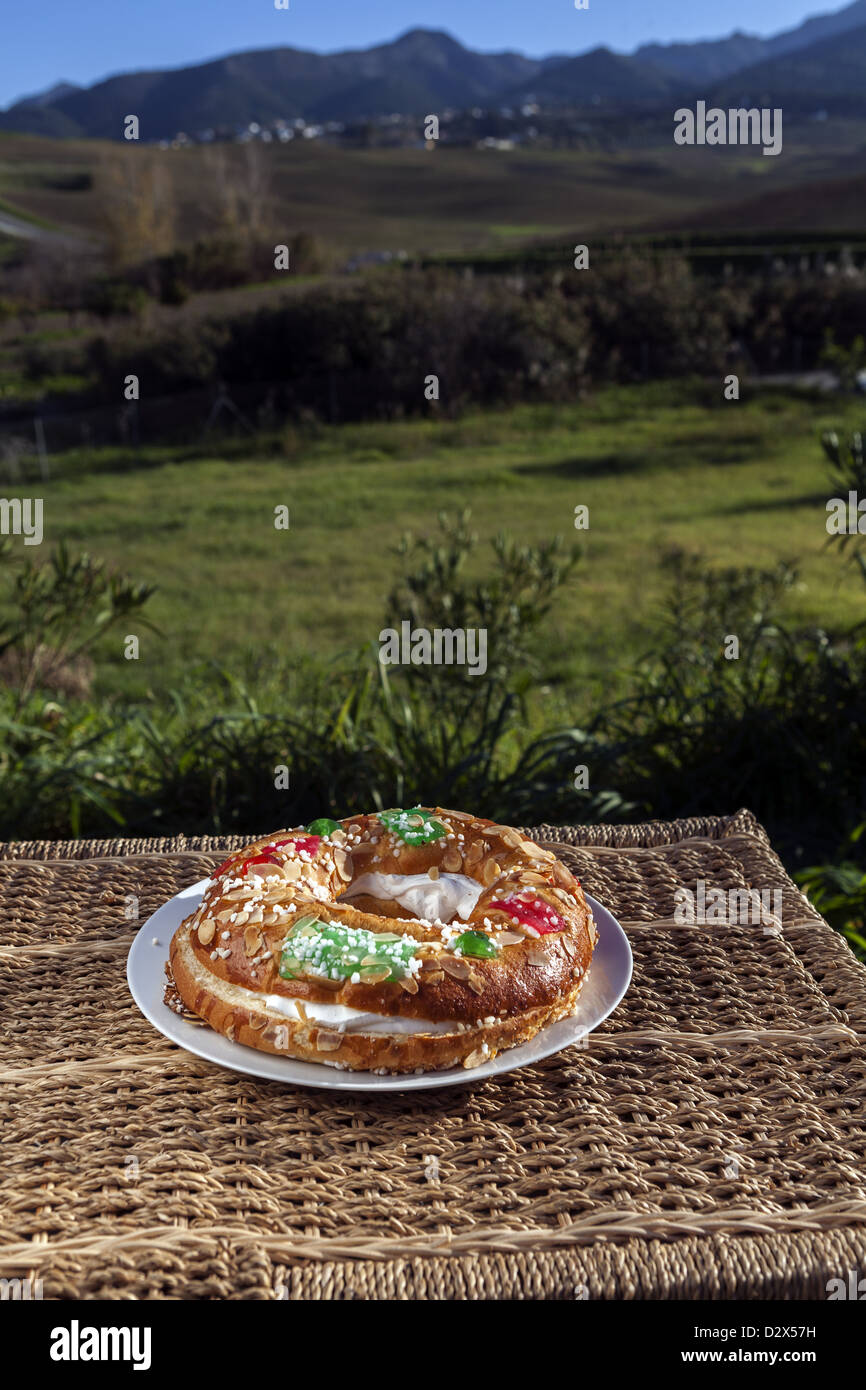 Three kings cake known as roscon de reyes, traditonal cake made and ...